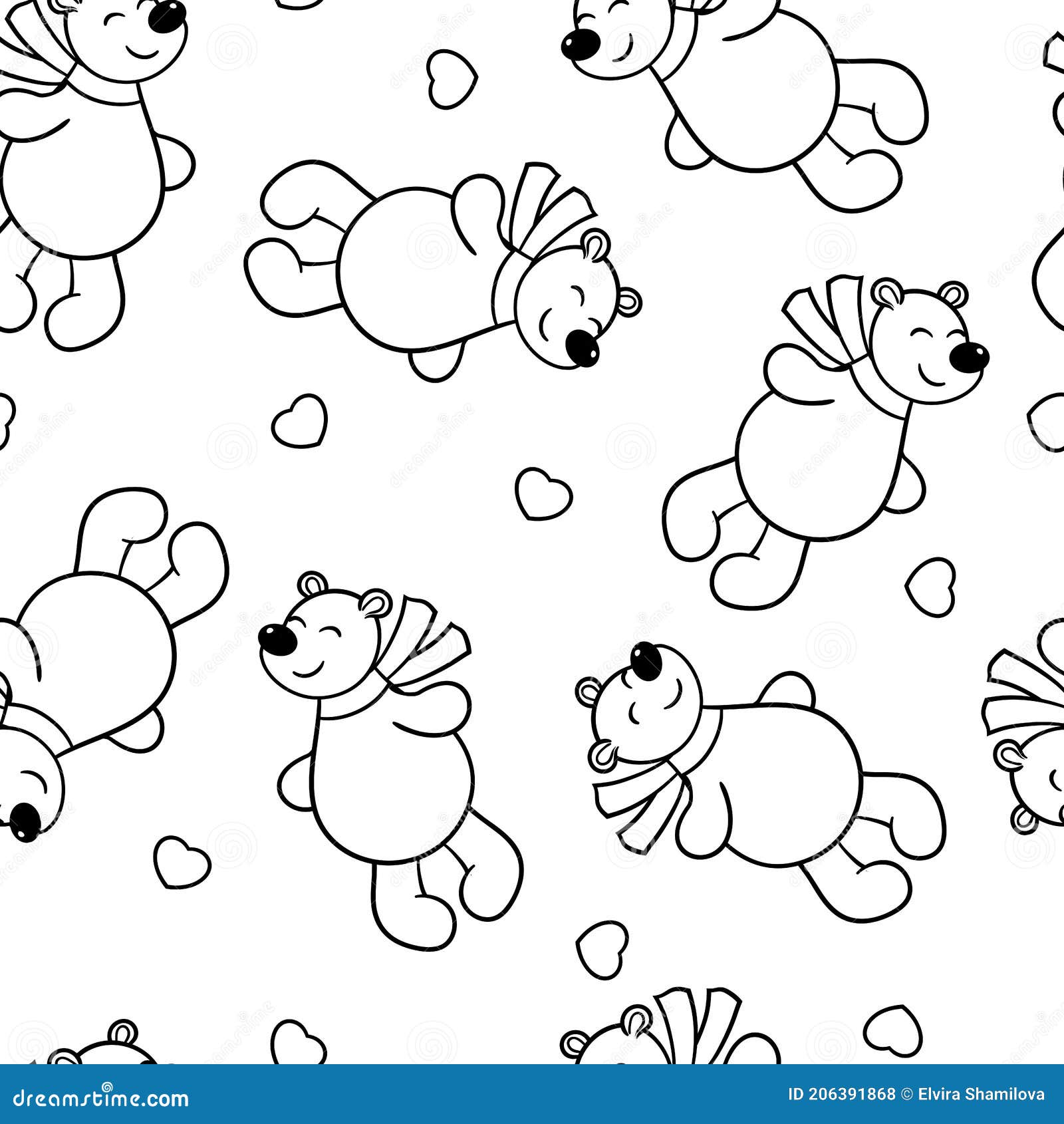 Seamless Pattern with Cute Bear in Love, Coloring Page Stock Vector ...