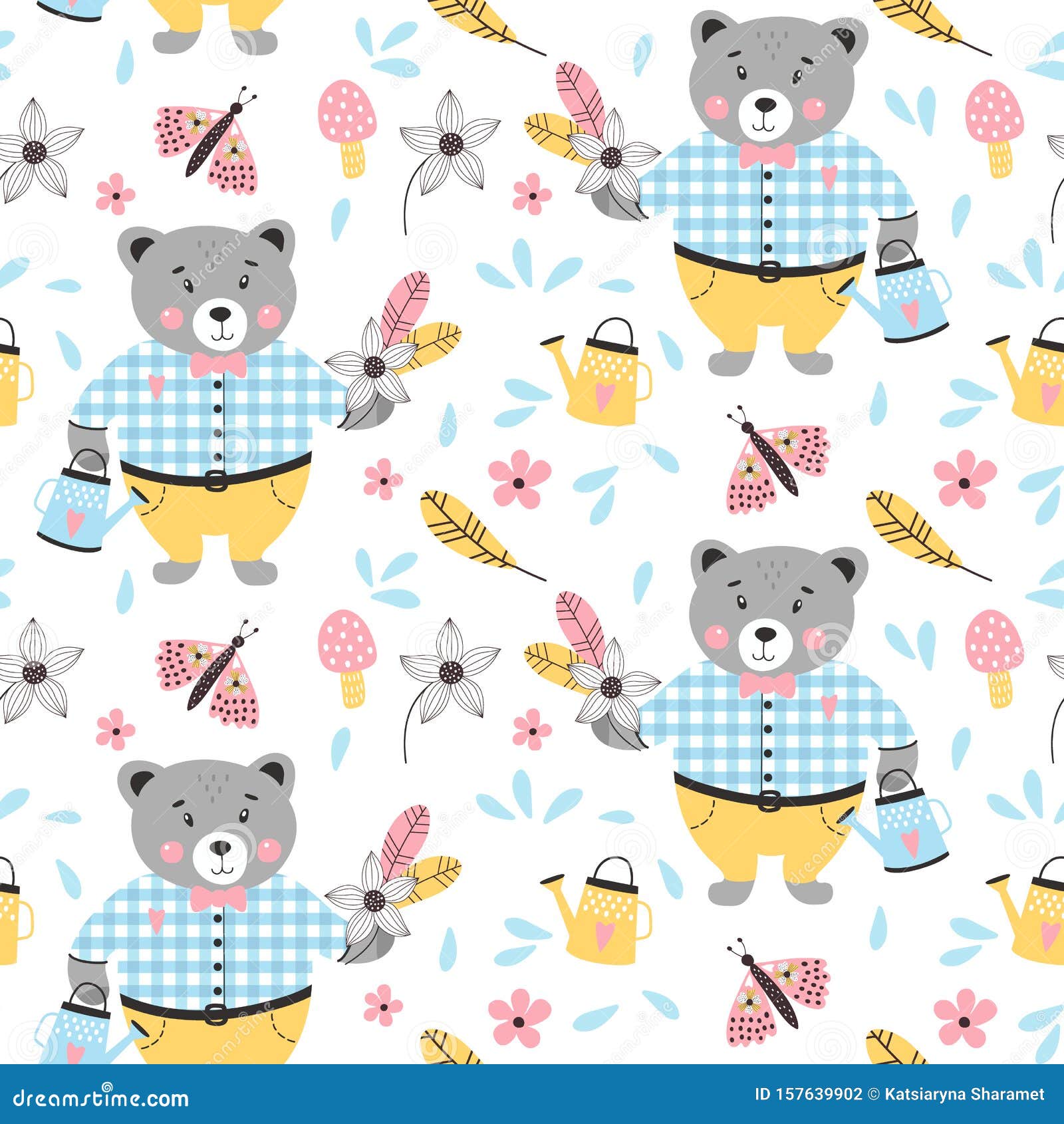 Seamless Pattern with Cute Bear on a White Background. Vector ...