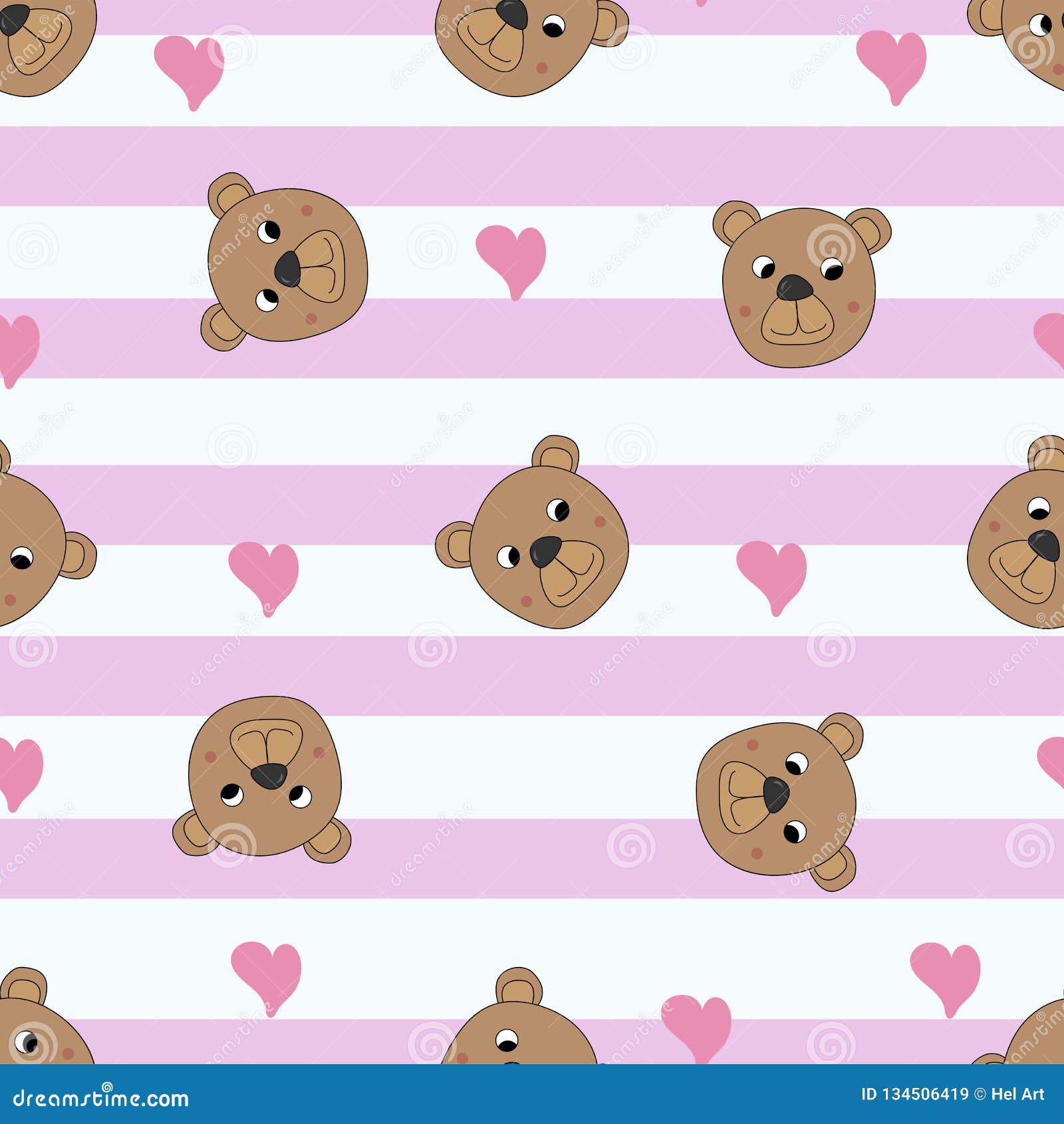 Seamless Pattern with Cute Bears Stock Vector - Illustration of heart ...