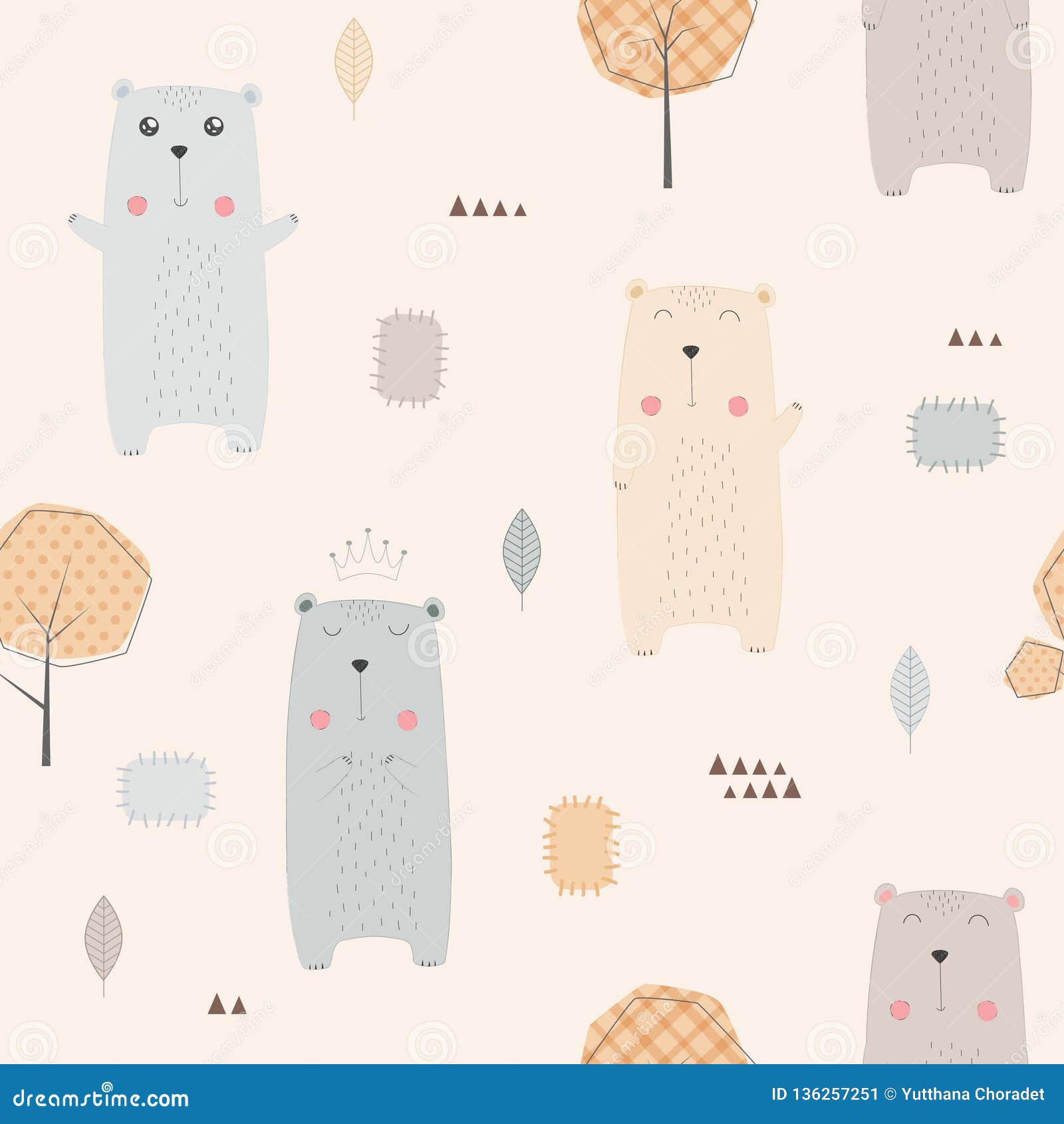 Seamless Pattern with Cute Bears Stock Vector - Illustration of nature ...