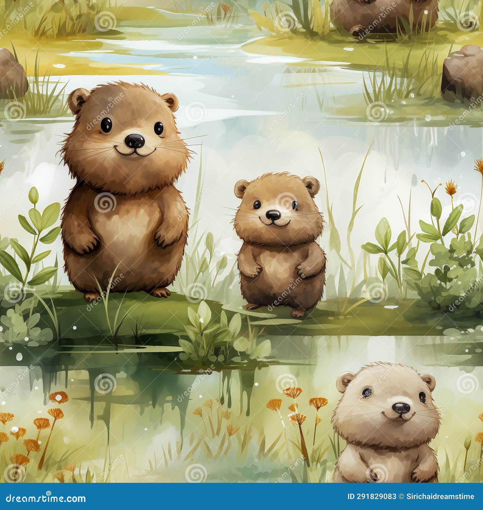 Seamless Pattern Beaver, Watercolor Design , AI Generated Stock ...
