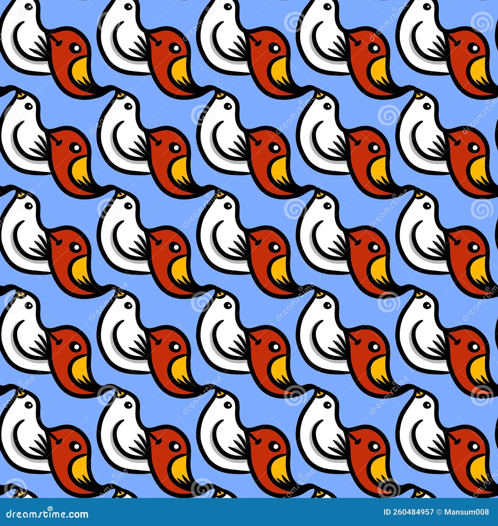 Seamless Pattern of Cute Bird Cartoon Stock Illustration - Illustration ...