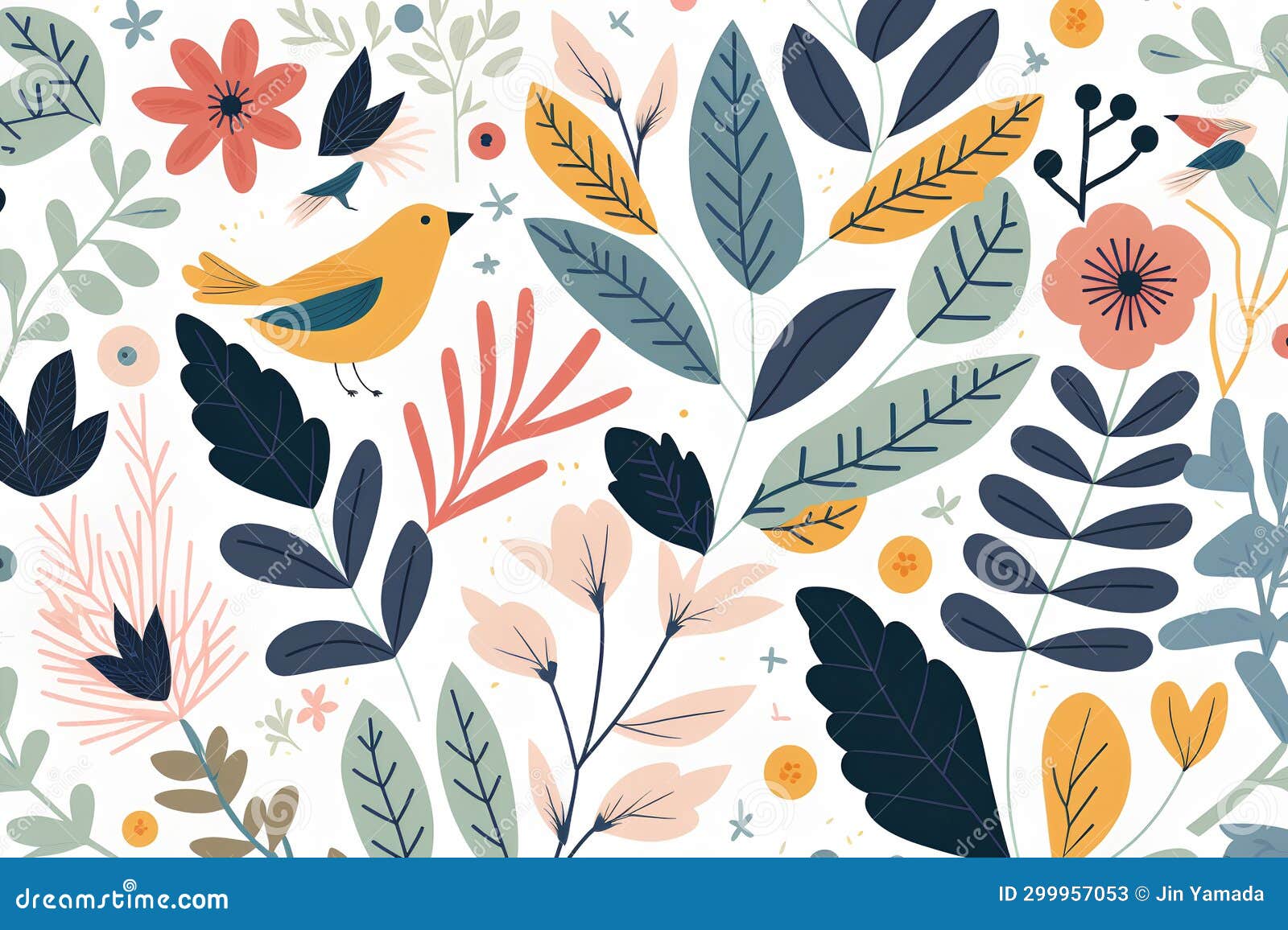 Seamless Pattern with Cute Birds and Flowers. Vector Illustration Stock ...