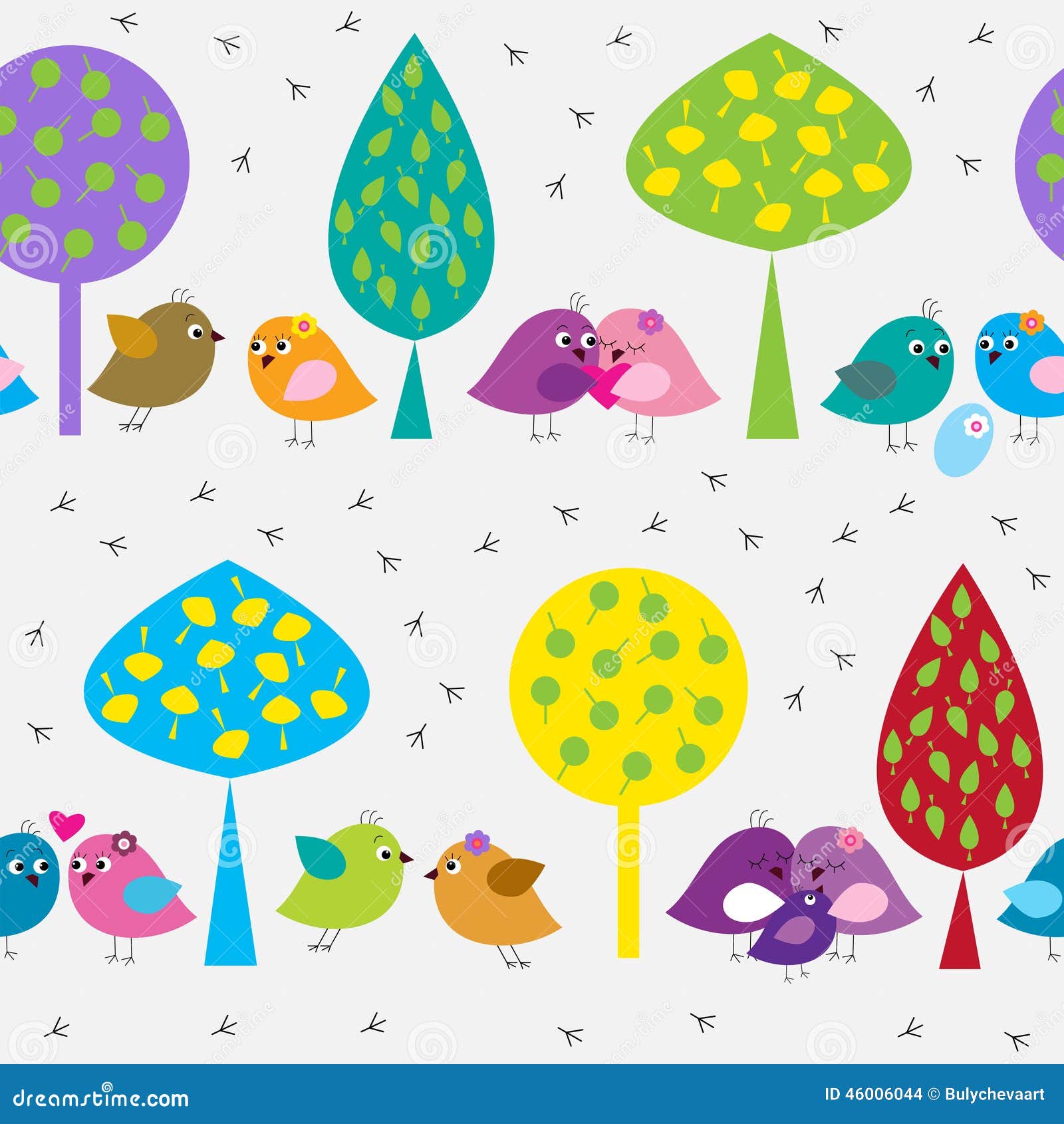 Seamless Pattern with Cute Birds in the Forest Stock Vector ...