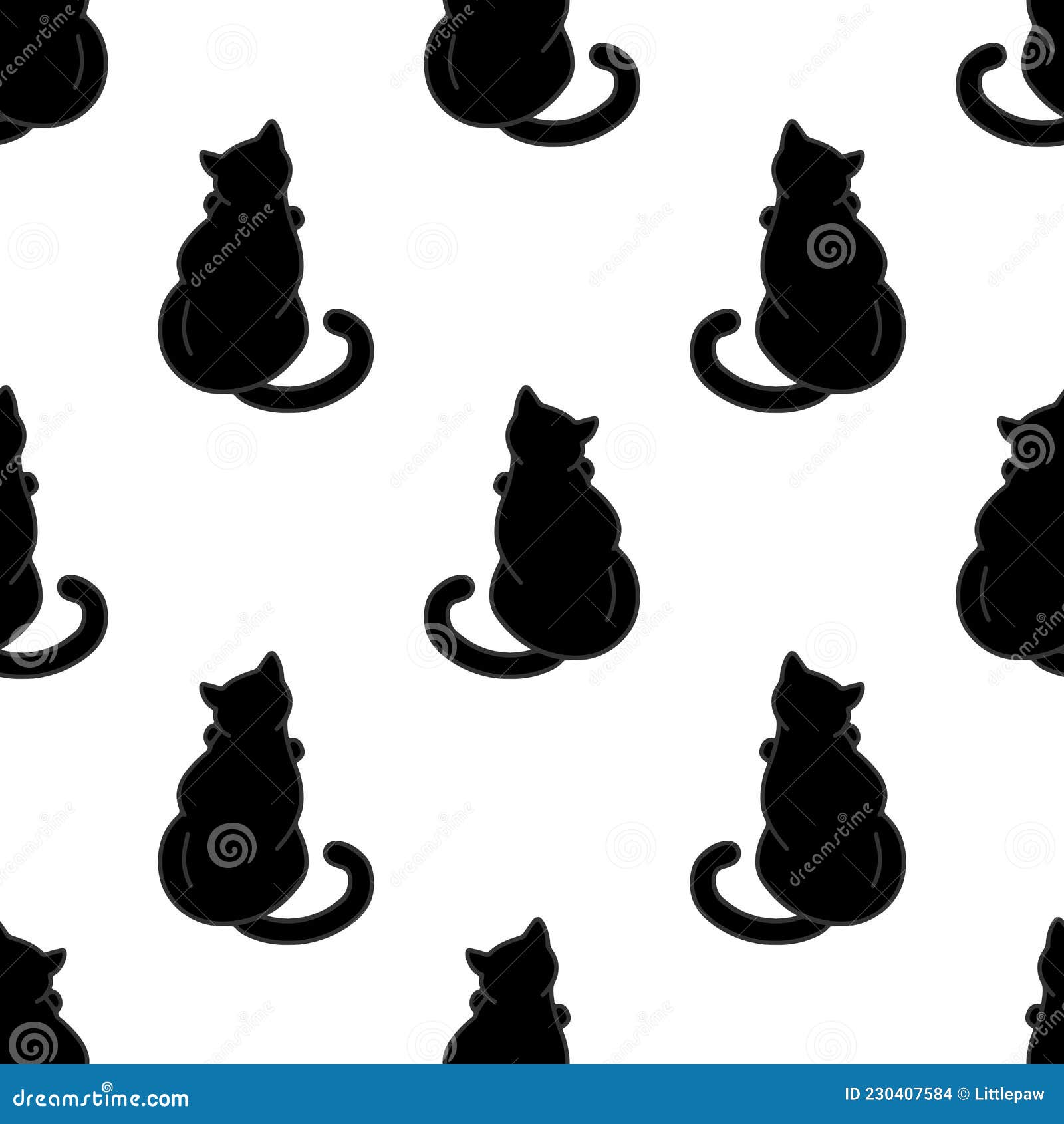 Seamless Pattern with Cute Black Cats. Texture for Wallpapers ...