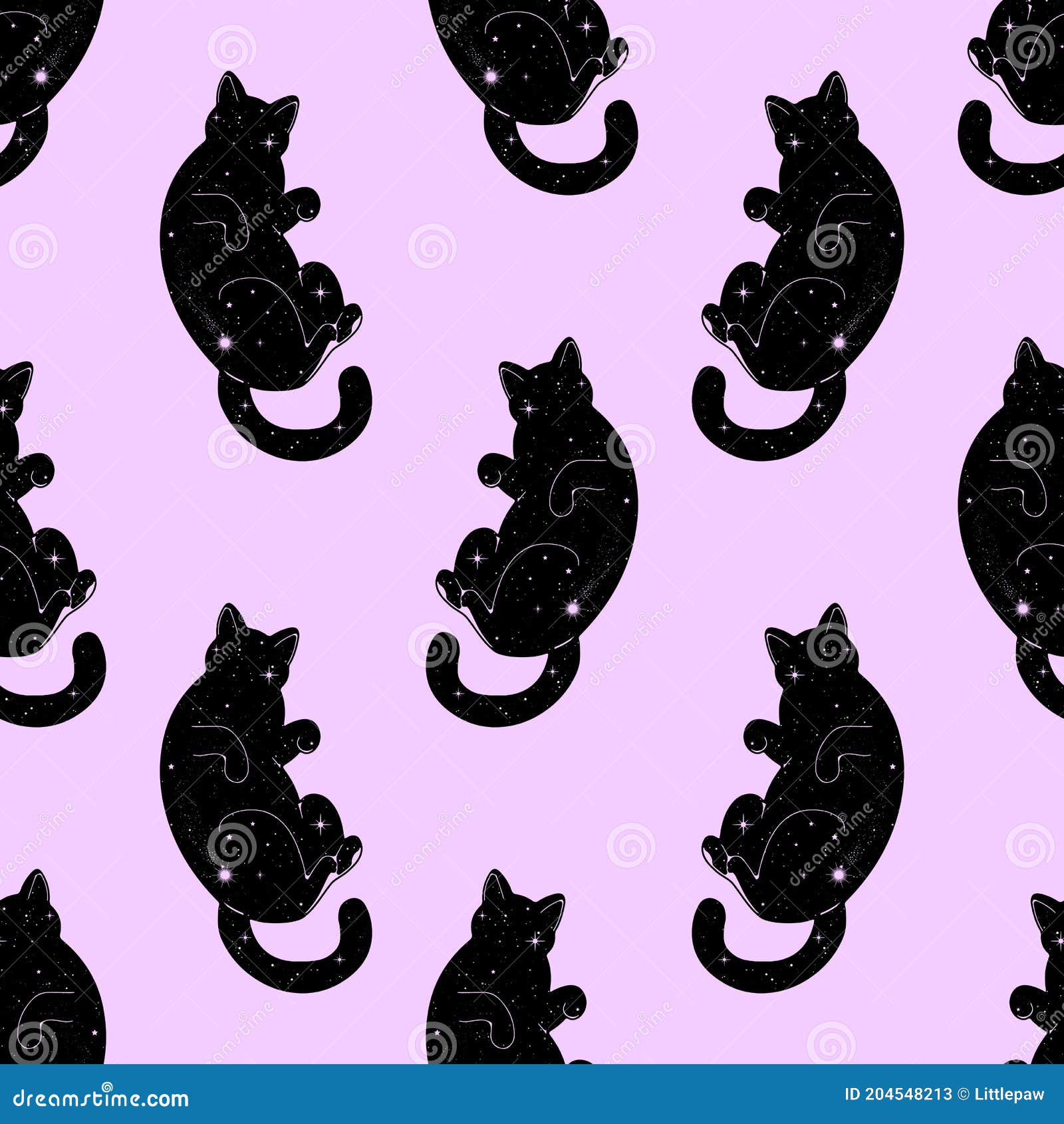Seamless Pattern With Cute Black Space Cats. Texture For Wallpapers ...