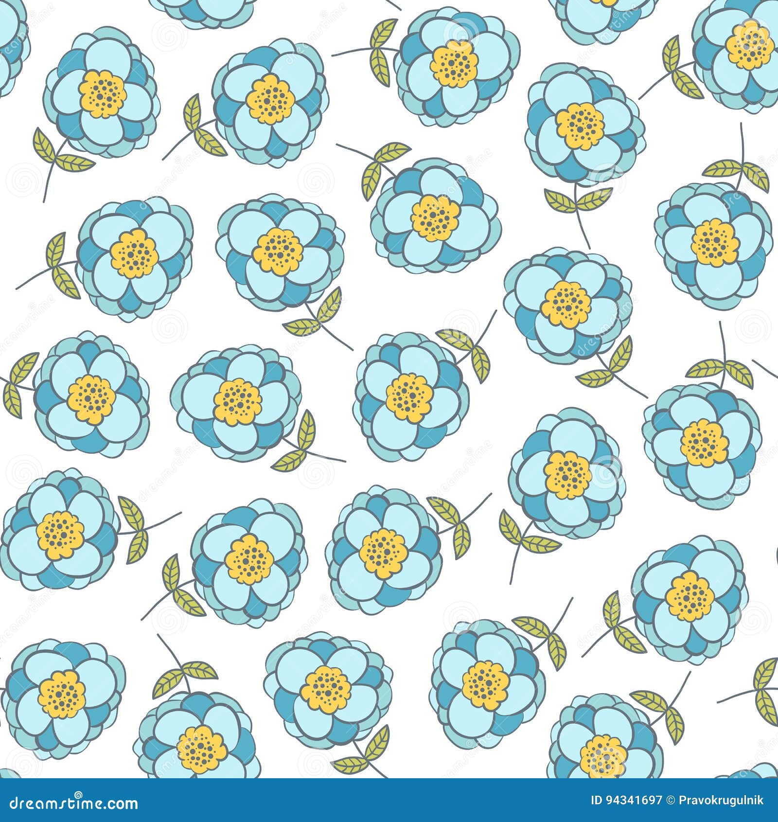 Seamless Pattern with Cute Blue Flowers Stock Vector - Illustration of ...