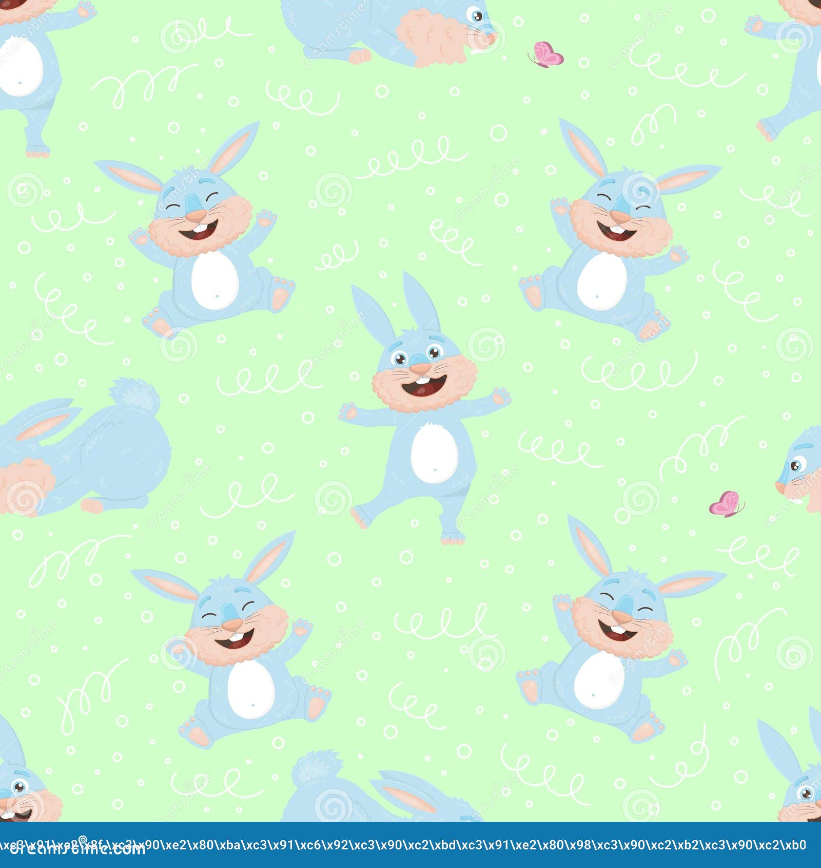 Seamless Pattern with Cute Blue Funny Hares Stock Vector - Illustration ...