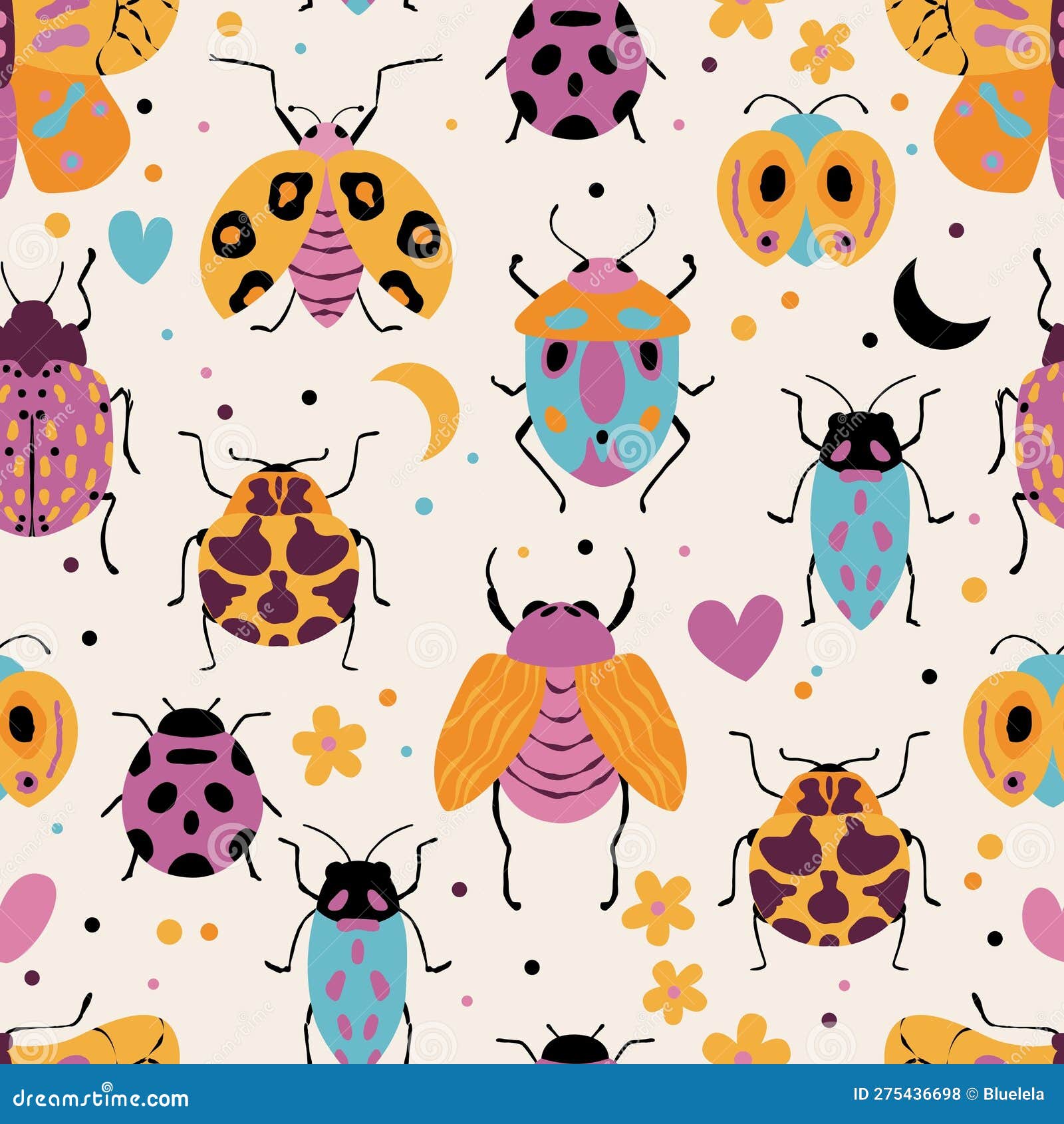 Bugs And Beetles Vector Seamless Pattern. Insects Colorful Texture ...