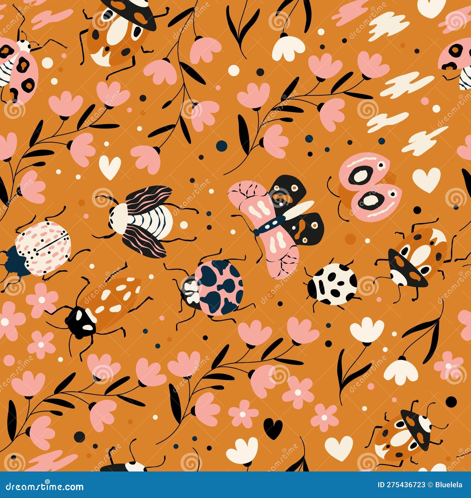 Bugs And Beetles Vector Seamless Pattern. Insects Colorful Texture ...