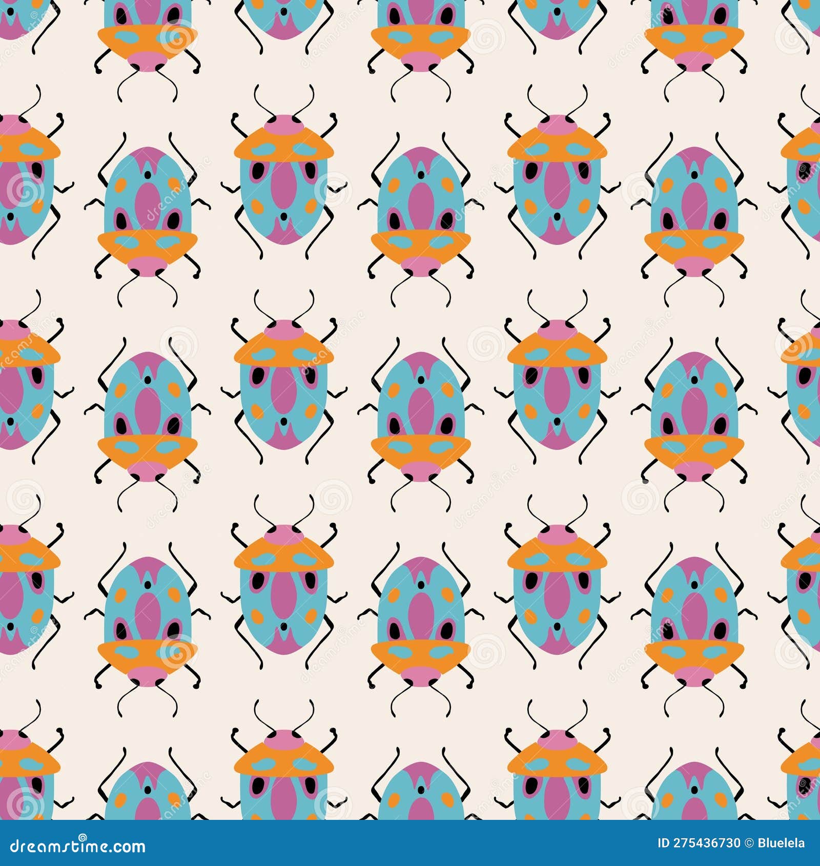 Seamless Pattern with Cute Bugs. Colorful Hand Drawn Vector Stock ...
