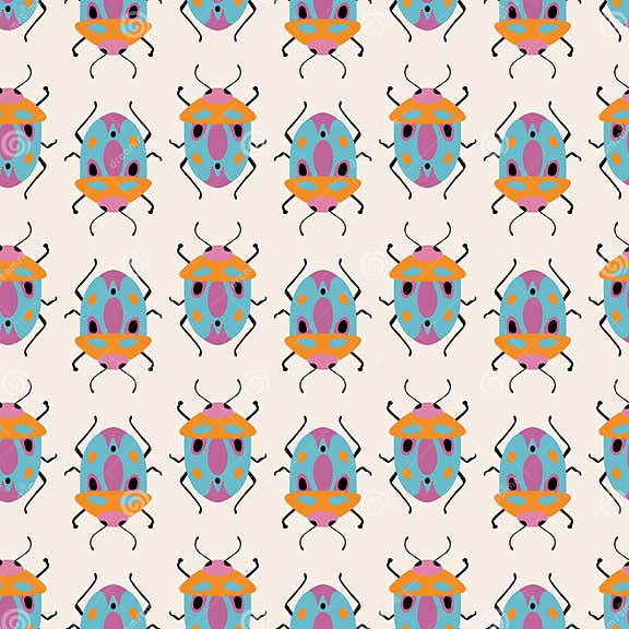 Seamless Pattern with Cute Bugs. Colorful Hand Drawn Vector Stock Vector - Illustration of bugs ...