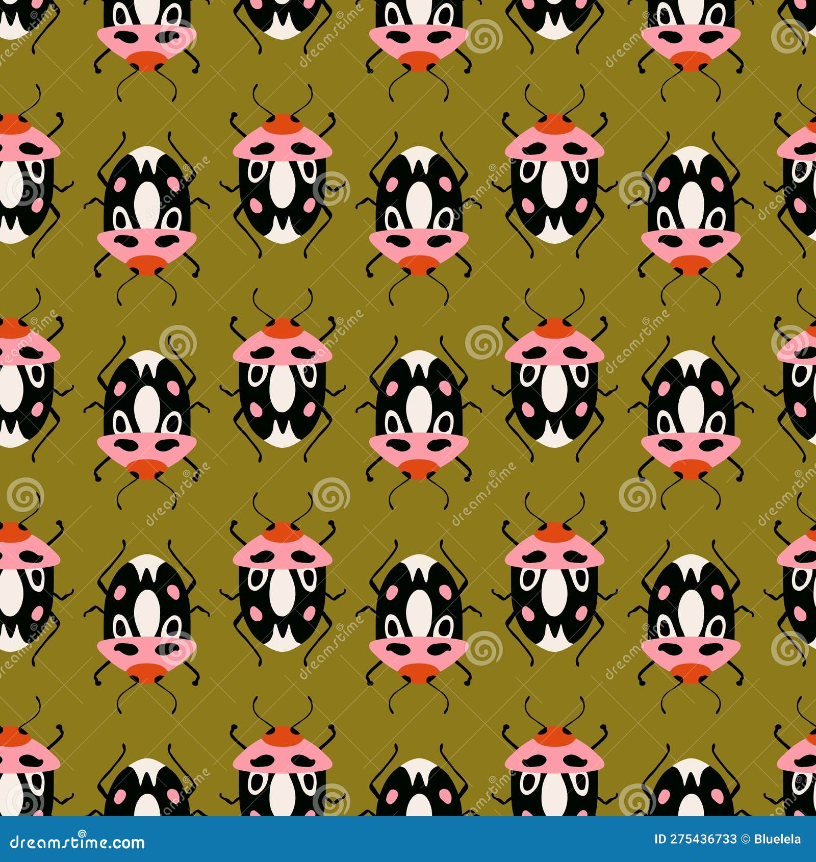 Seamless Pattern with Cute Bugs. Colorful Hand Drawn Vector Stock ...