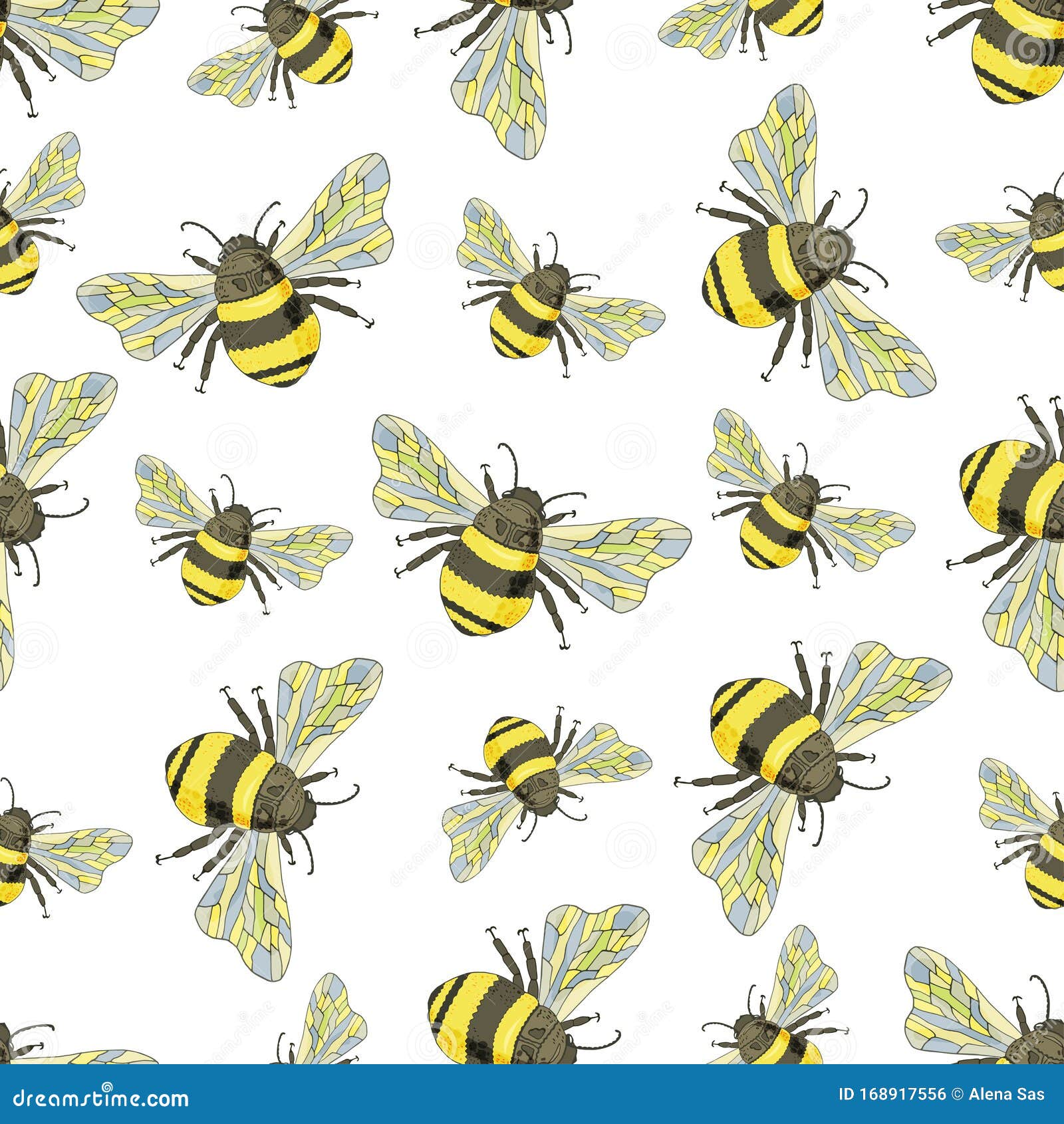 Seamless Pattern with Cute Bumblebees Stock Vector - Illustration of ...