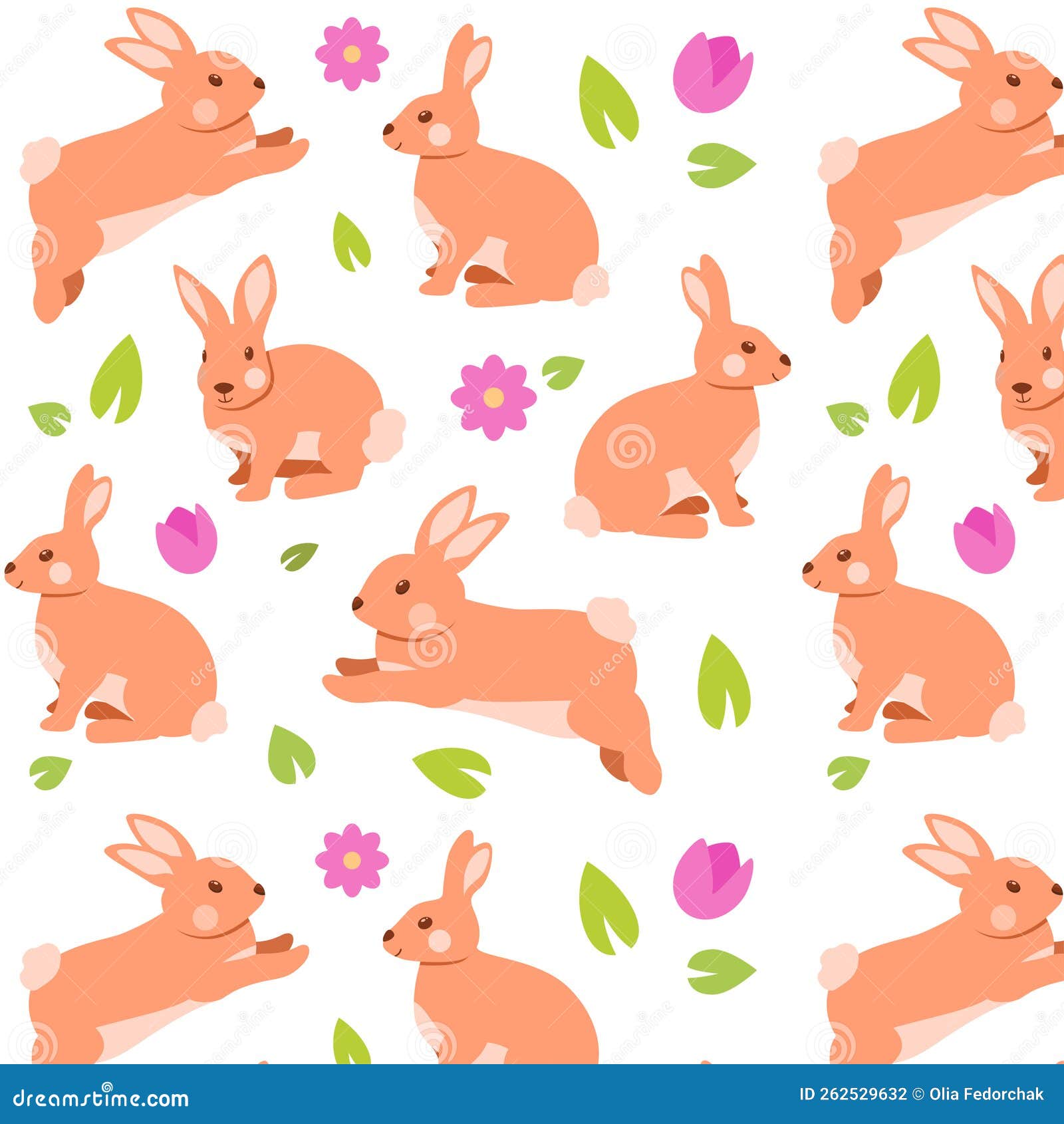 Seamless Pattern of Cute Bunnies and Flowers Stock Vector ...
