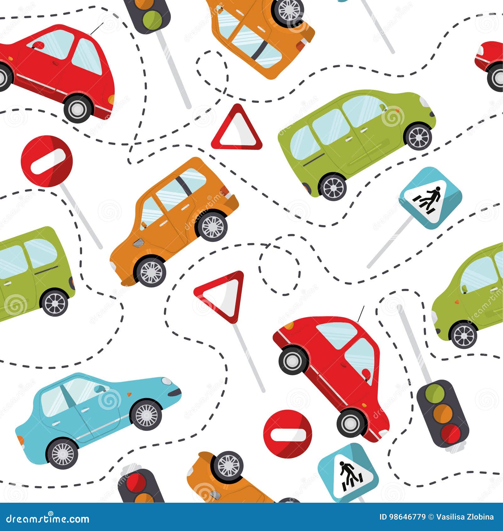 Seamless Car Cartoon Pattern Vector Illustration Stock Vector ...