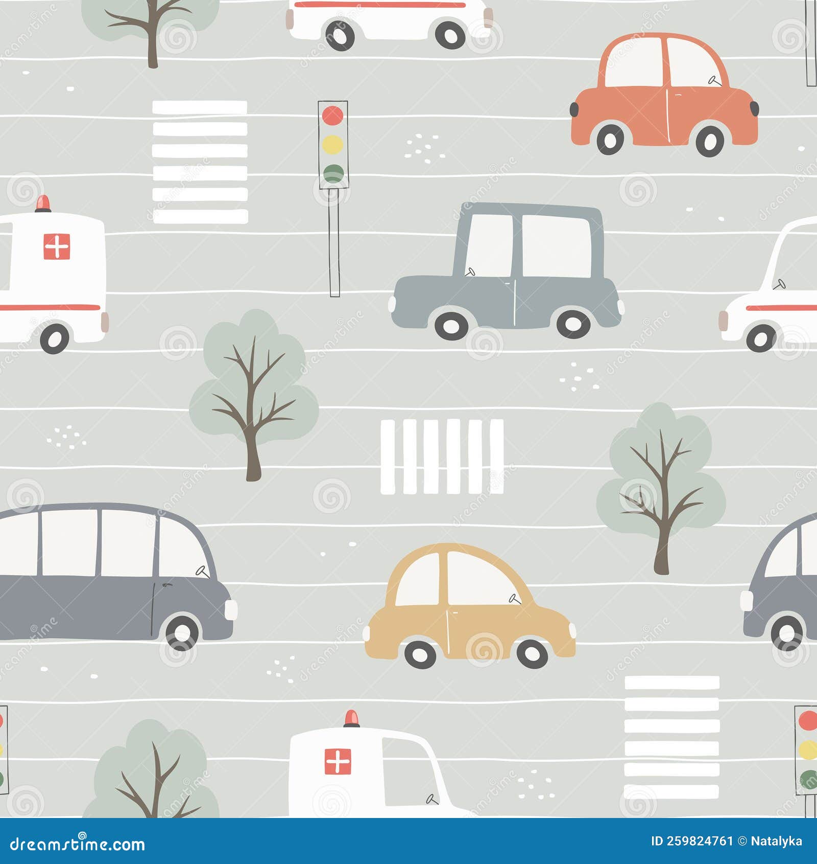 Seamless Pattern with Cute Cars, Traffic Lights and Trees Stock Vector ... Seamless Pattern with Cute Cars, Traffic Lights and Trees Stock Vector ...