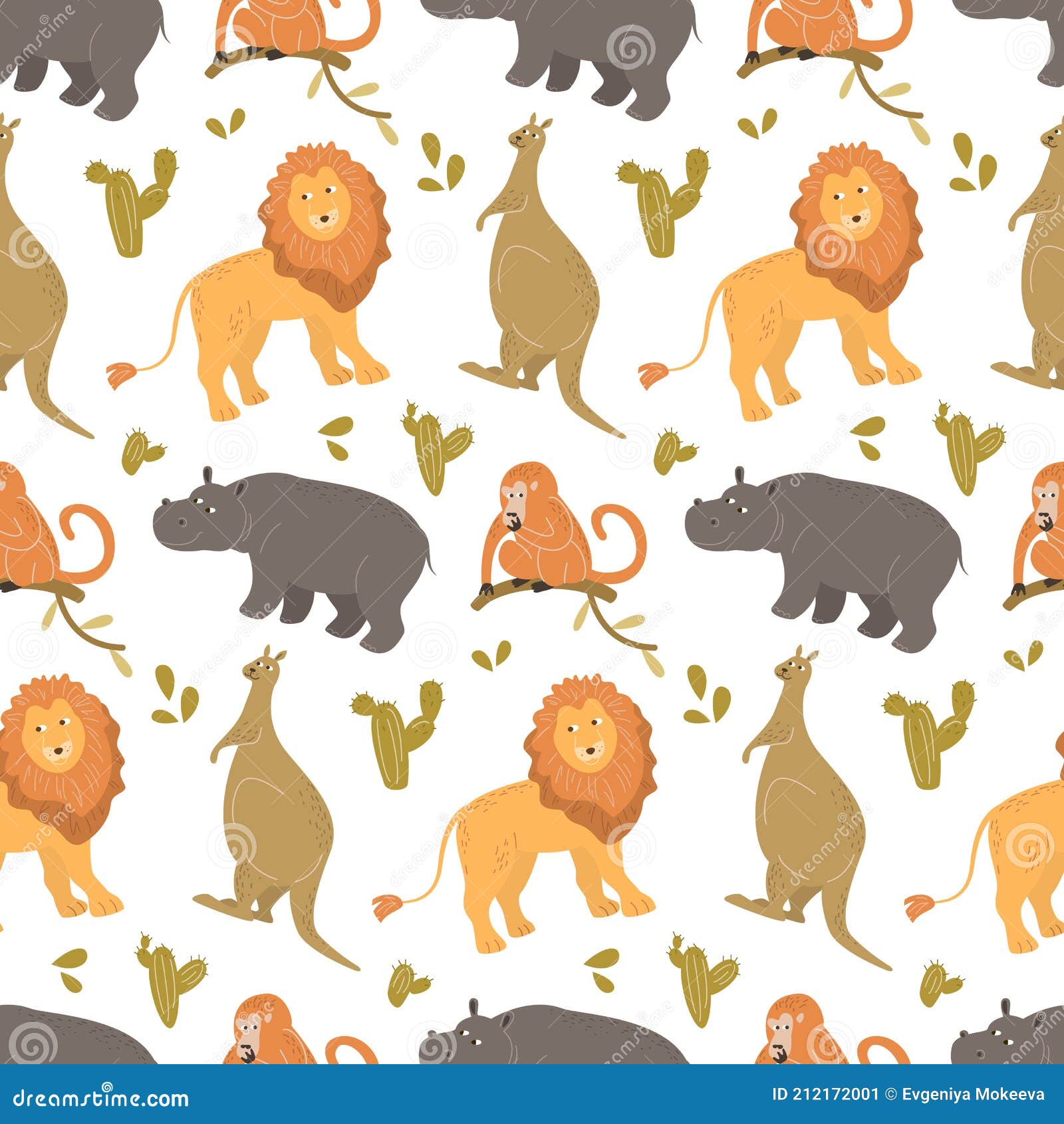 Seamless Pattern with Cute Cartoon Animals Stock Vector - Illustration ...