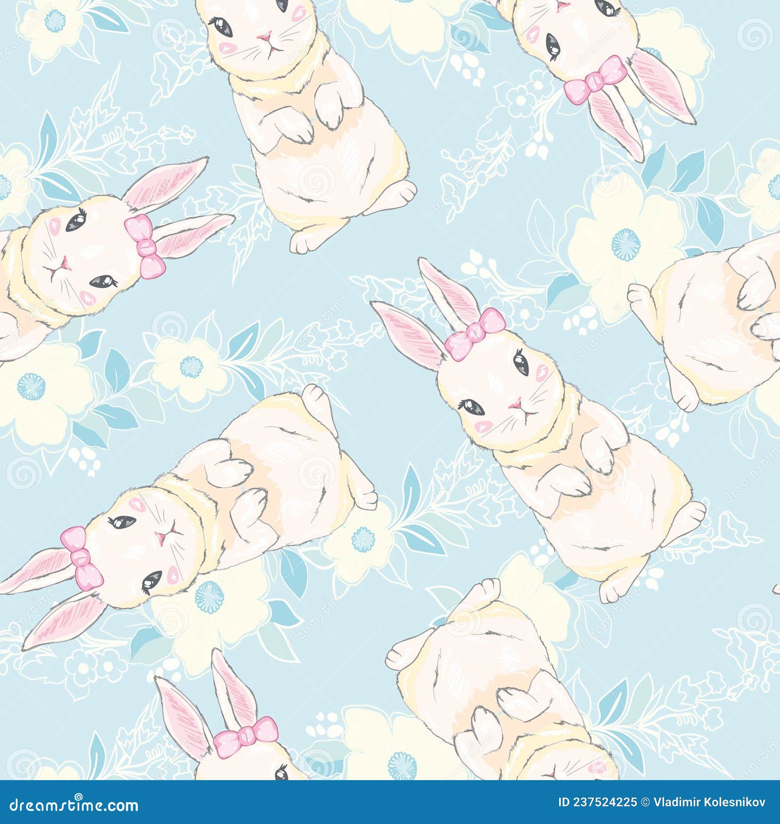 Seamless Pattern with Cute Cartoon Bunny. Stock Vector - Illustration ...