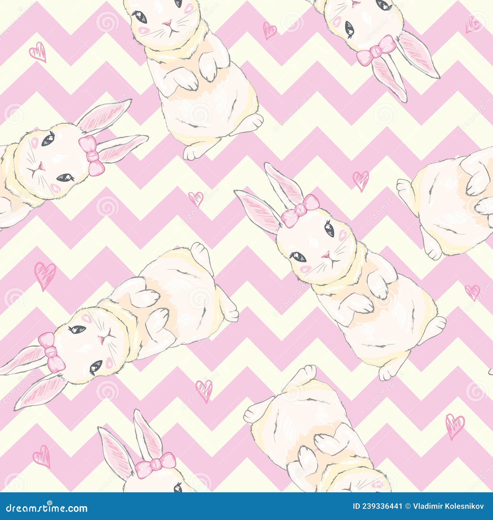 Seamless Pattern with Cute Cartoon Bunny. Stock Vector - Illustration ...