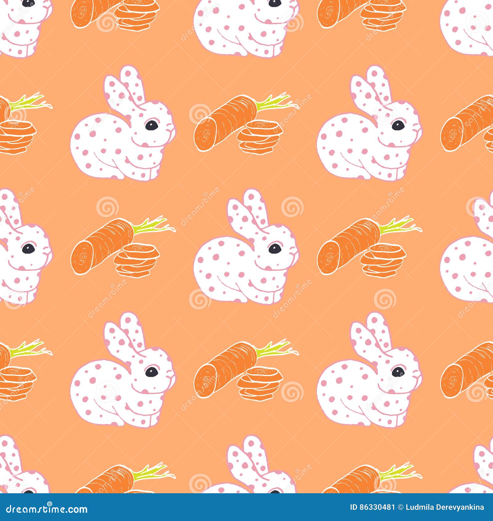 Seamless Pattern With Cute Cartoon Bunny And Carrot Stock Illustration