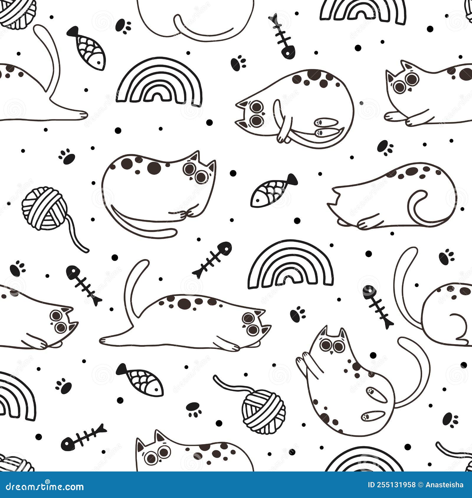 Seamless Pattern with Cute Cartoon Cats. Great for Fabric, Textile ...