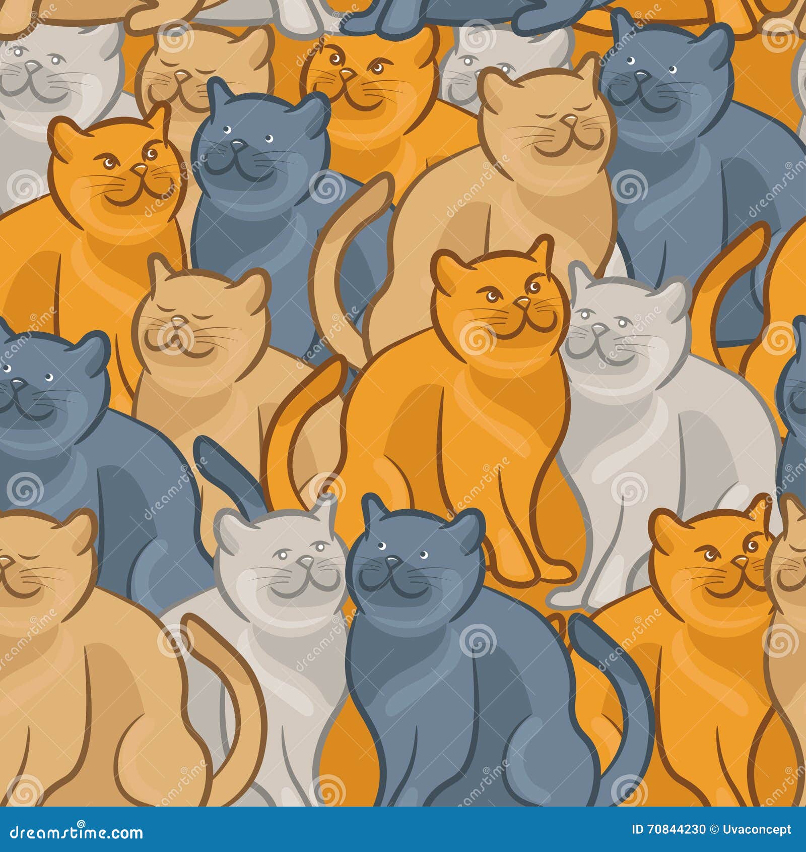 Seamless Pattern of Cute Cartoon Cats. Illustration Stock Vector ...