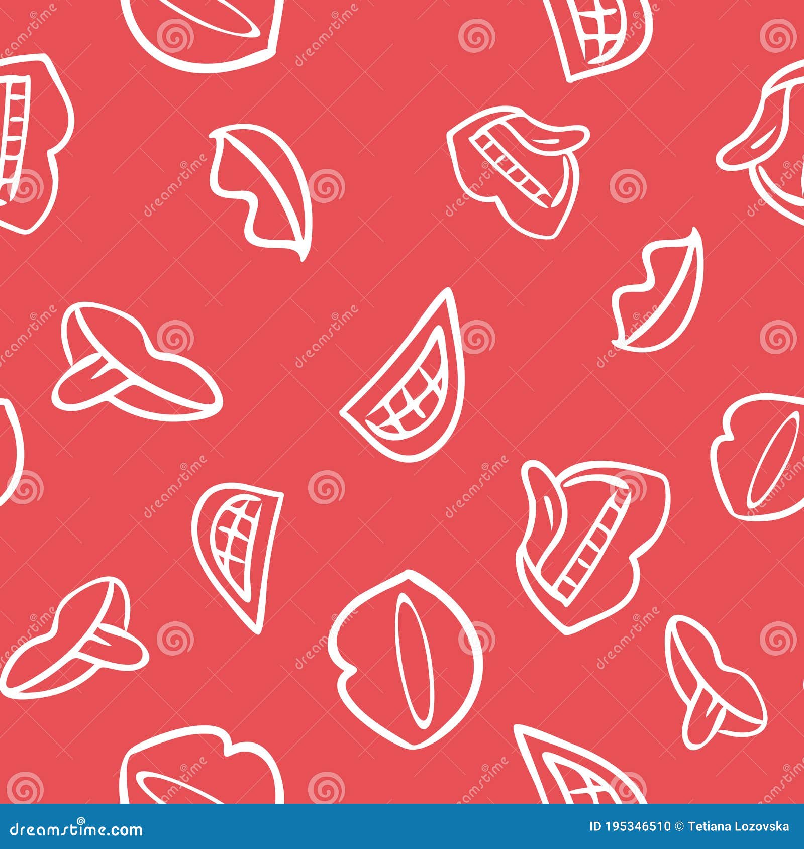 Seamless Pattern with Cute Cartoon Color Lips, Doodle Vector Drawing ...