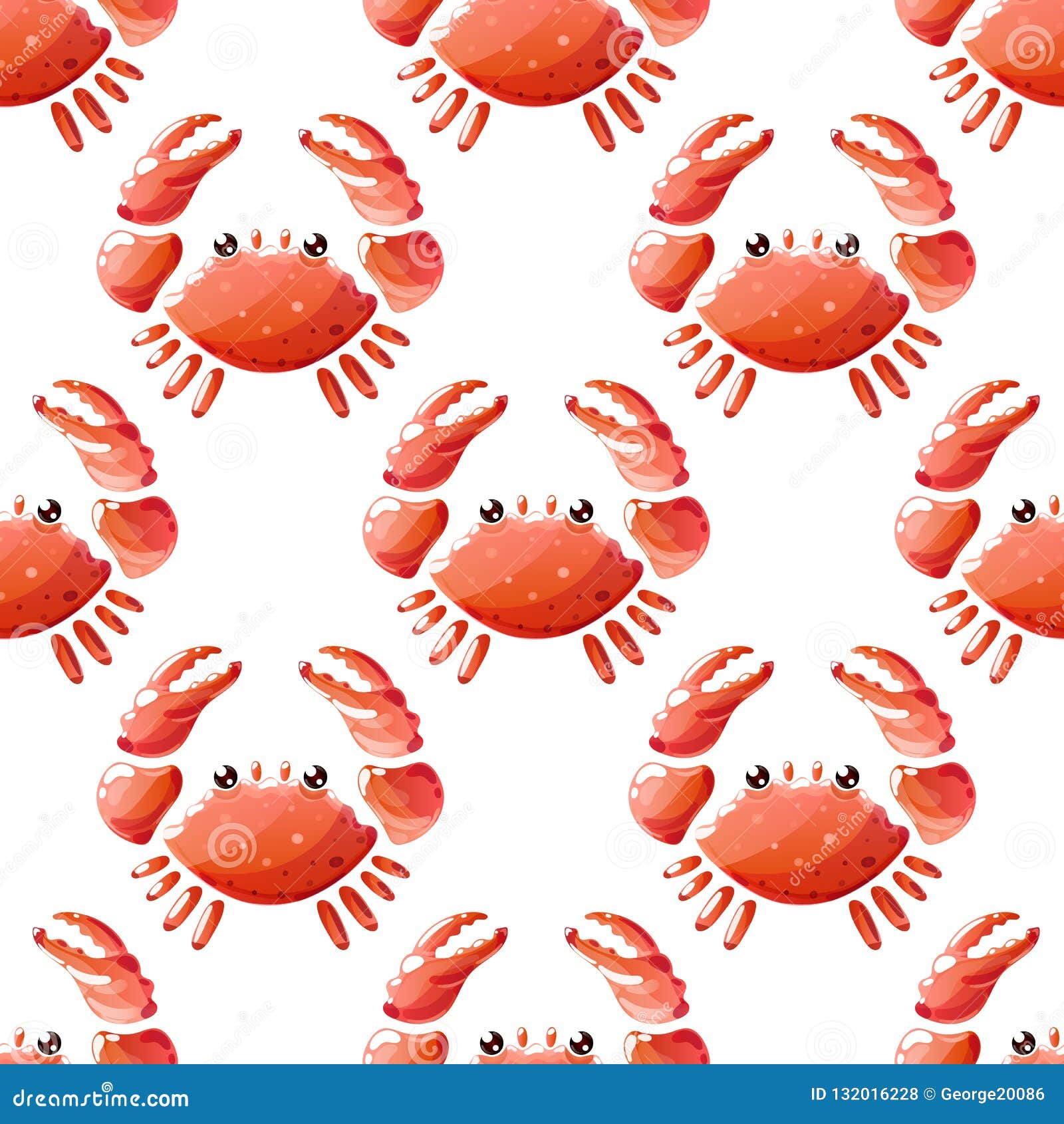 Seamless Pattern with Cute Cartoon Crabs on White Background. Stock ...