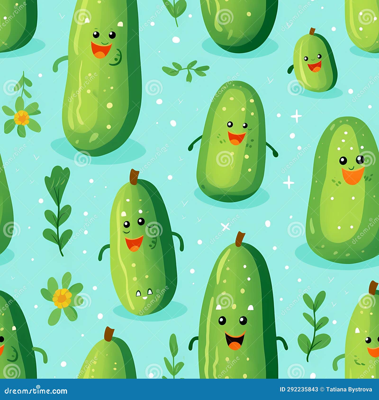 Seamless Pattern with Cute Cartoon Cucumbers Stock Illustration ...