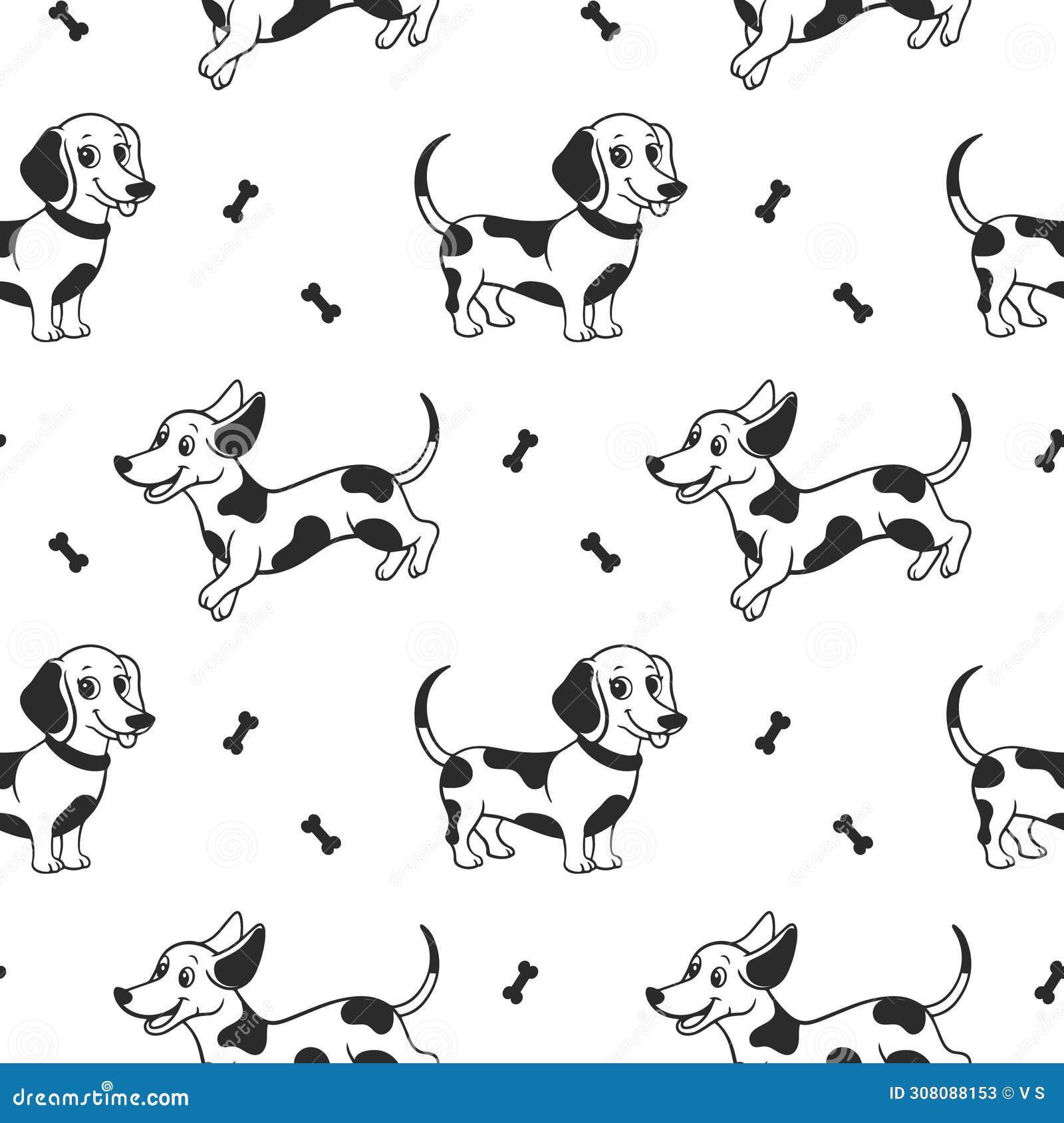 Seamless Pattern with Cute Cartoon Dalmatian Dogs on a White Background ...