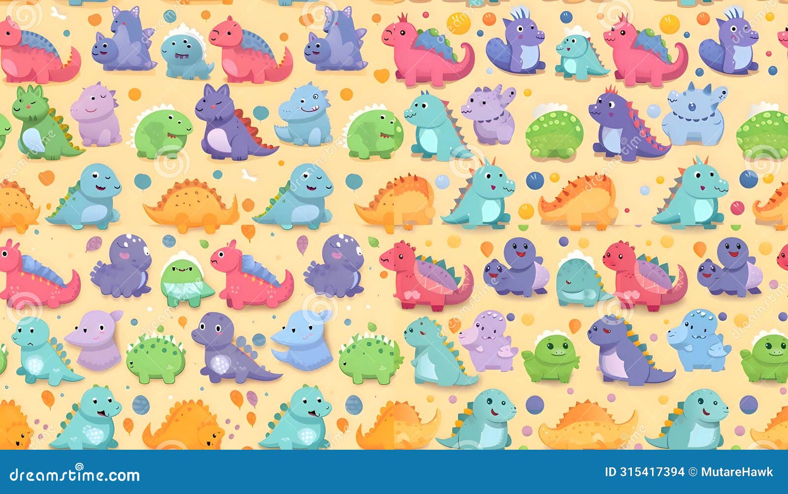 Seamless Pattern with Cute Cartoon Dinosaurs. Vector Illustration for ...