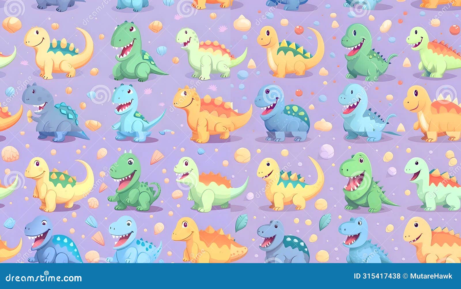 Seamless Pattern with Cute Cartoon Dinosaurs. Vector Illustration for ...