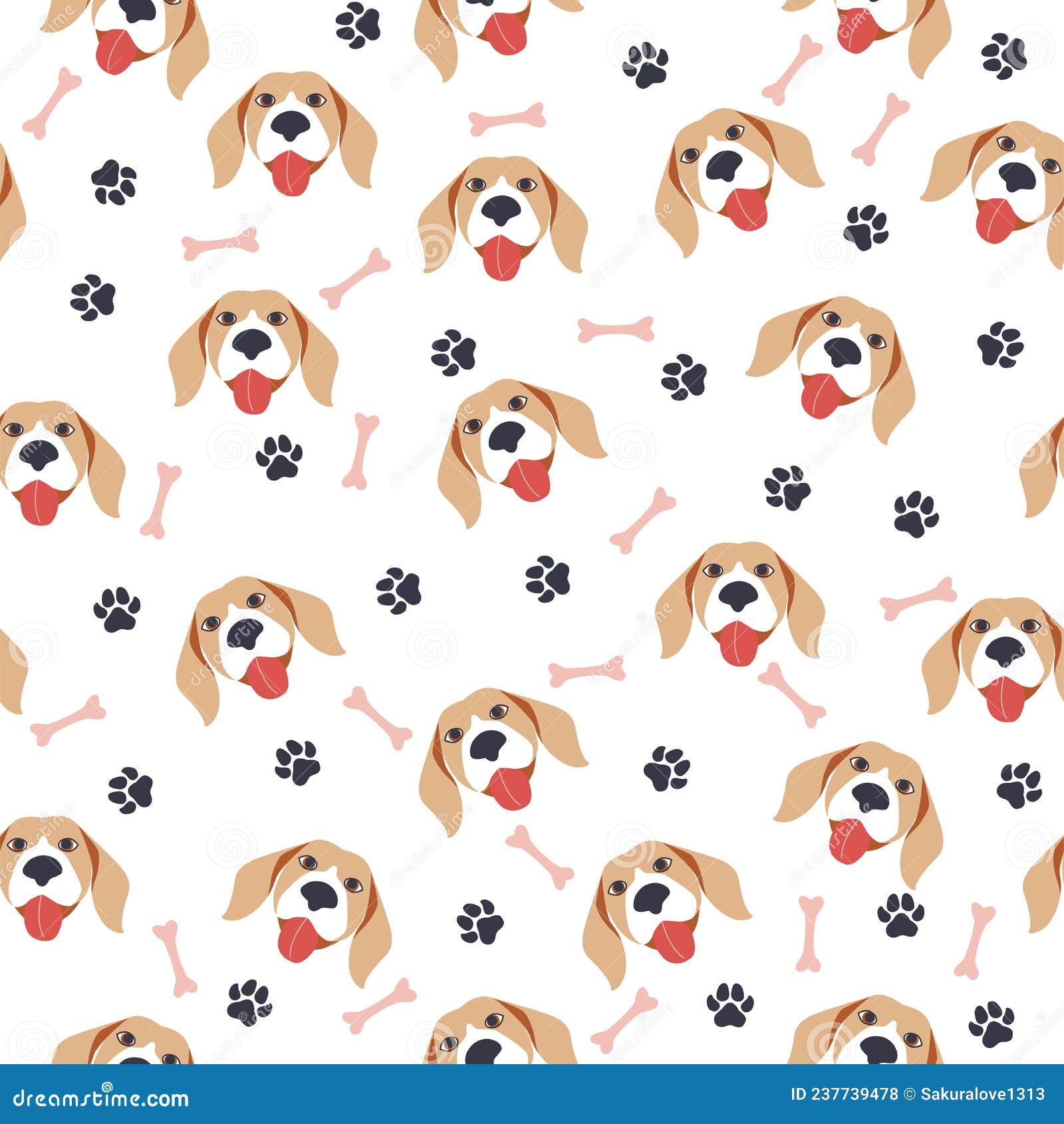 Seamless Patterns with Cute Cartoon Dogs Muzzles. Dalmatian, Terrier ...