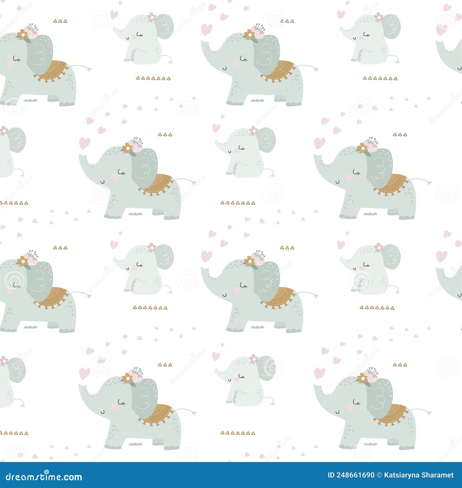 Seamless Pattern with Cute Cartoon Elephant. Vector Illustration Stock ...