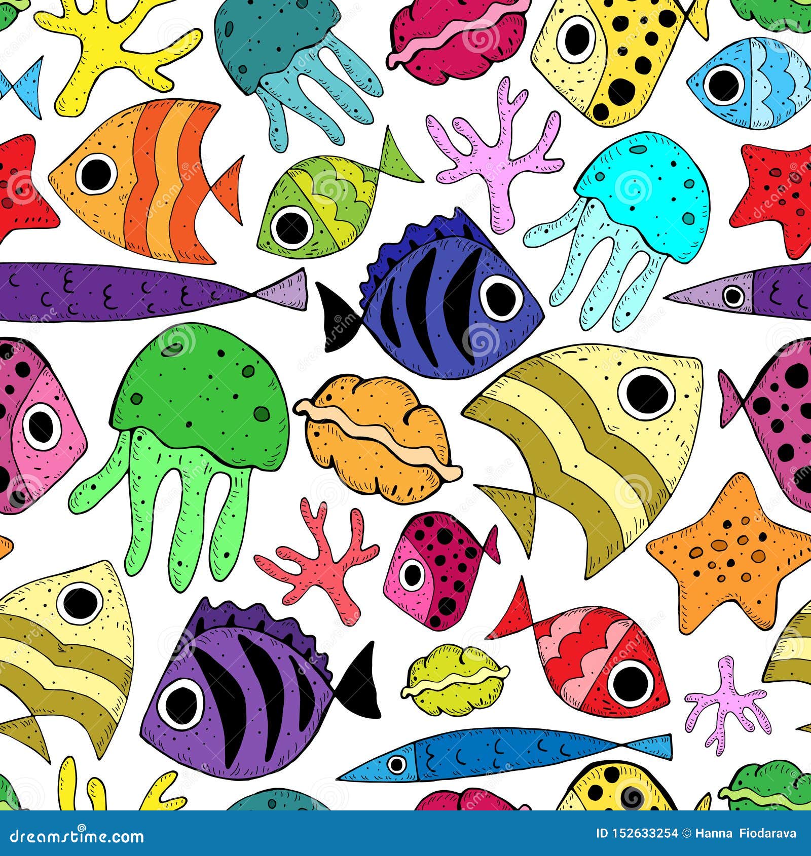 Seamless Pattern with Cute Cartoon Fish Stock Vector - Illustration of ...