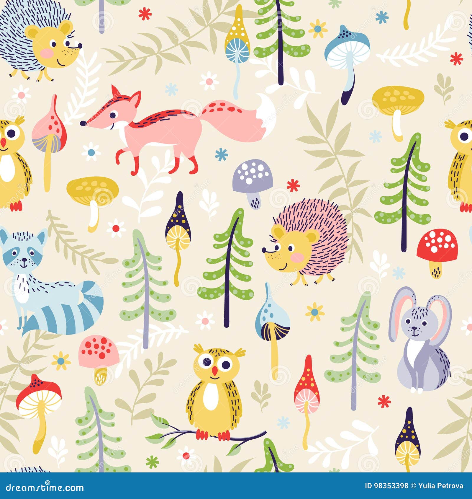 Seamless Pattern With Forest Animals Stock Vector - Illustration of ...