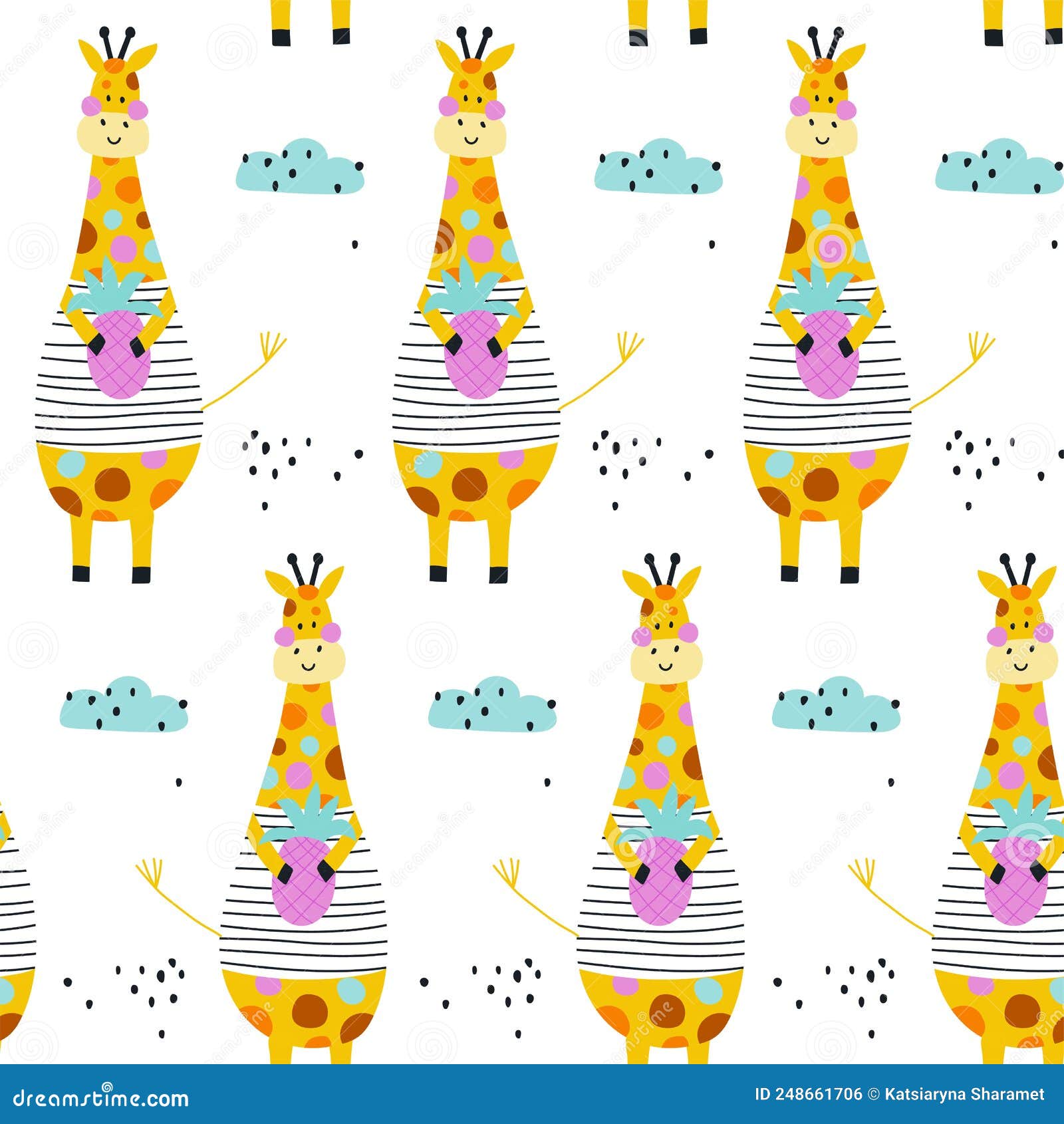Seamless Pattern with Cute Cartoon Giraffe. Vector Illustration Stock ...
