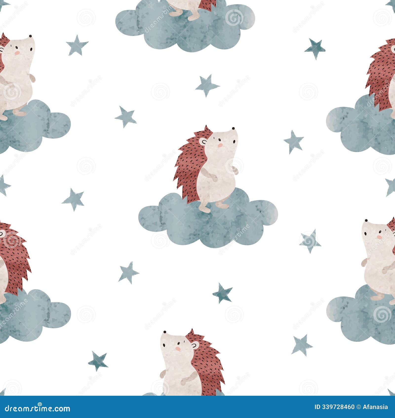 Seamless Pattern With Cute Cartoon Hedgehogs On Clouds. Vector ...