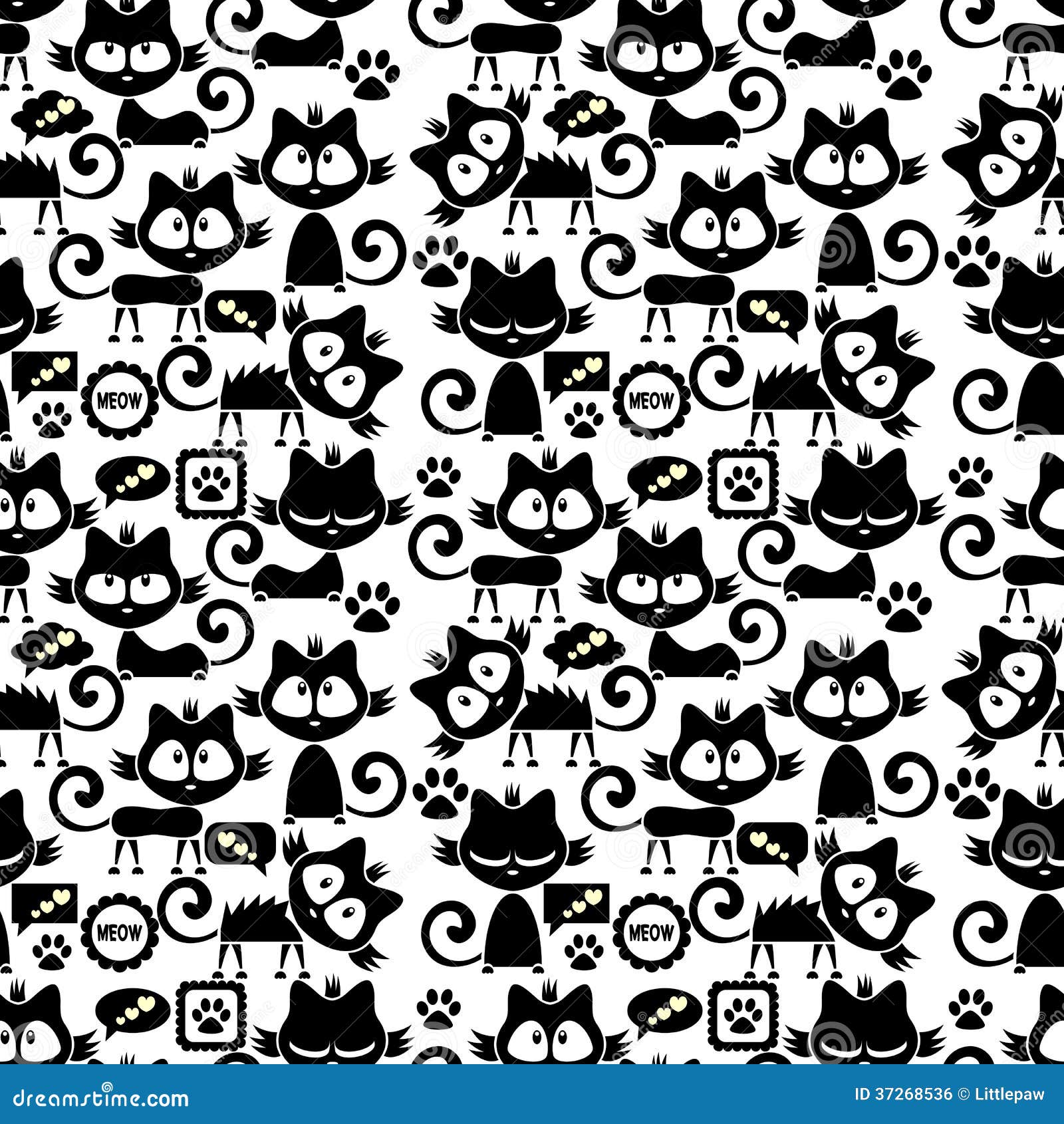 Seamless Pattern with Cute Cartoon Kittens Stock Vector - Illustration ...