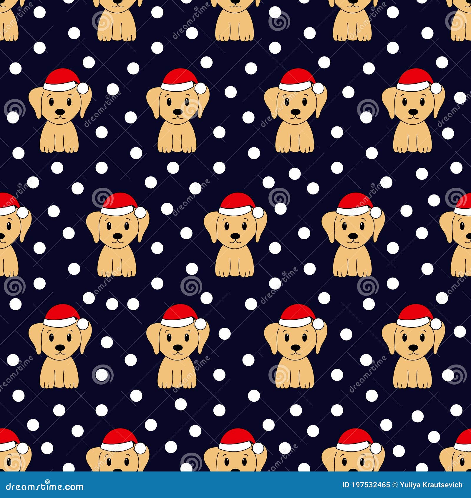 Seamless Pattern with Cute Cartoon Labrador. Christmas Pattern. Vector ...