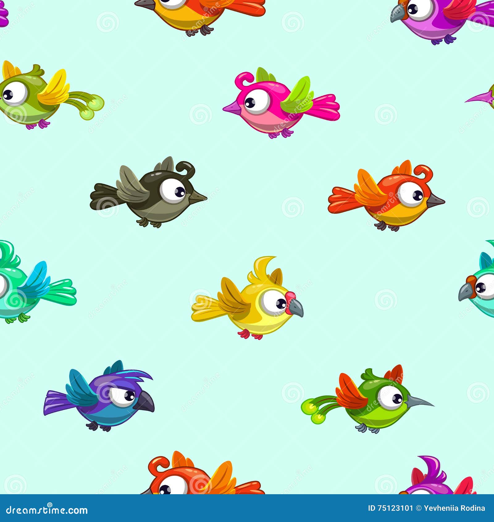 Seamless Pattern with Cute Cartoon Little Birds Stock Vector ...