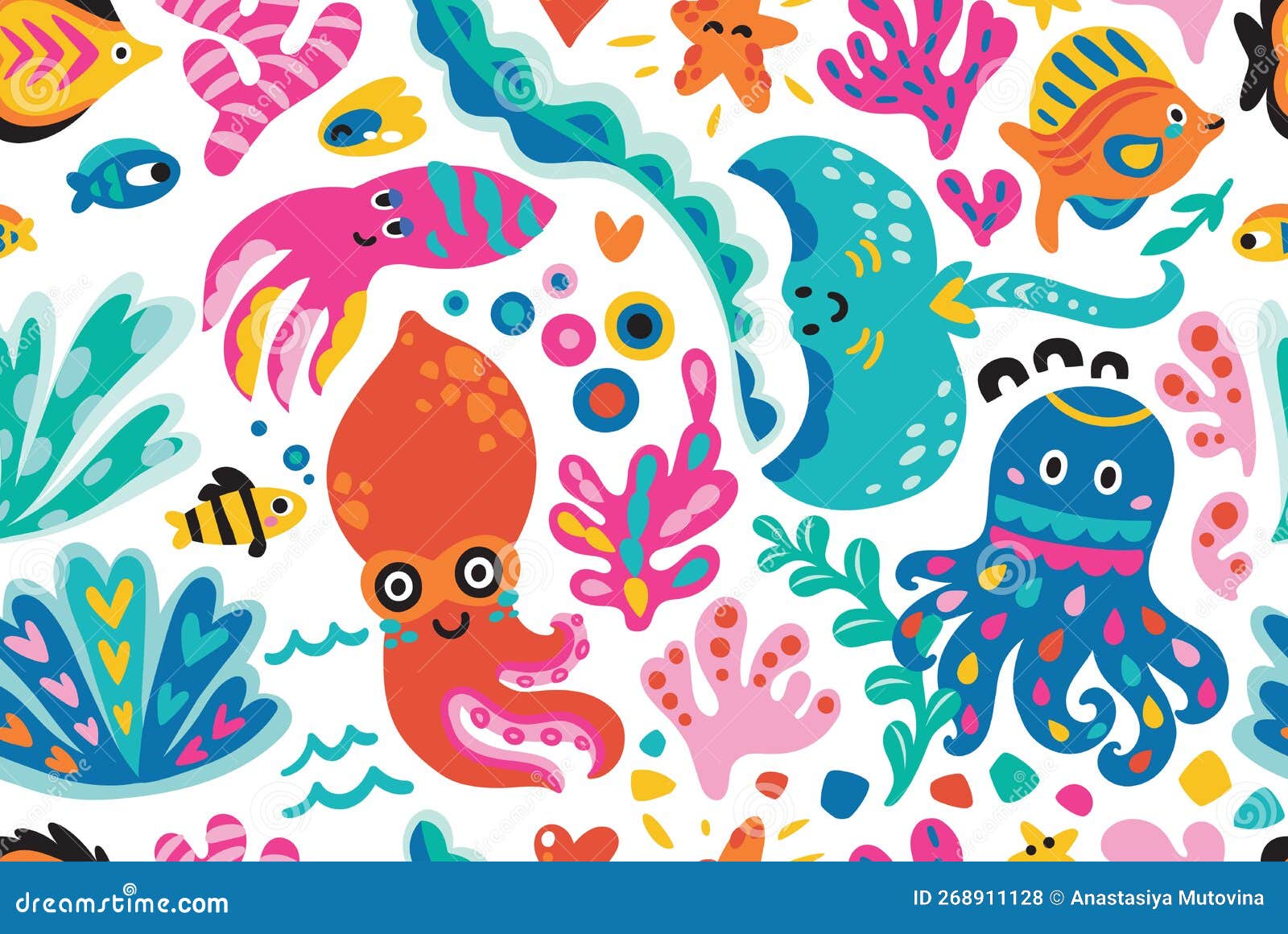Sea Creatures In Flat Style Typographic Poster, Vector Illustration ...