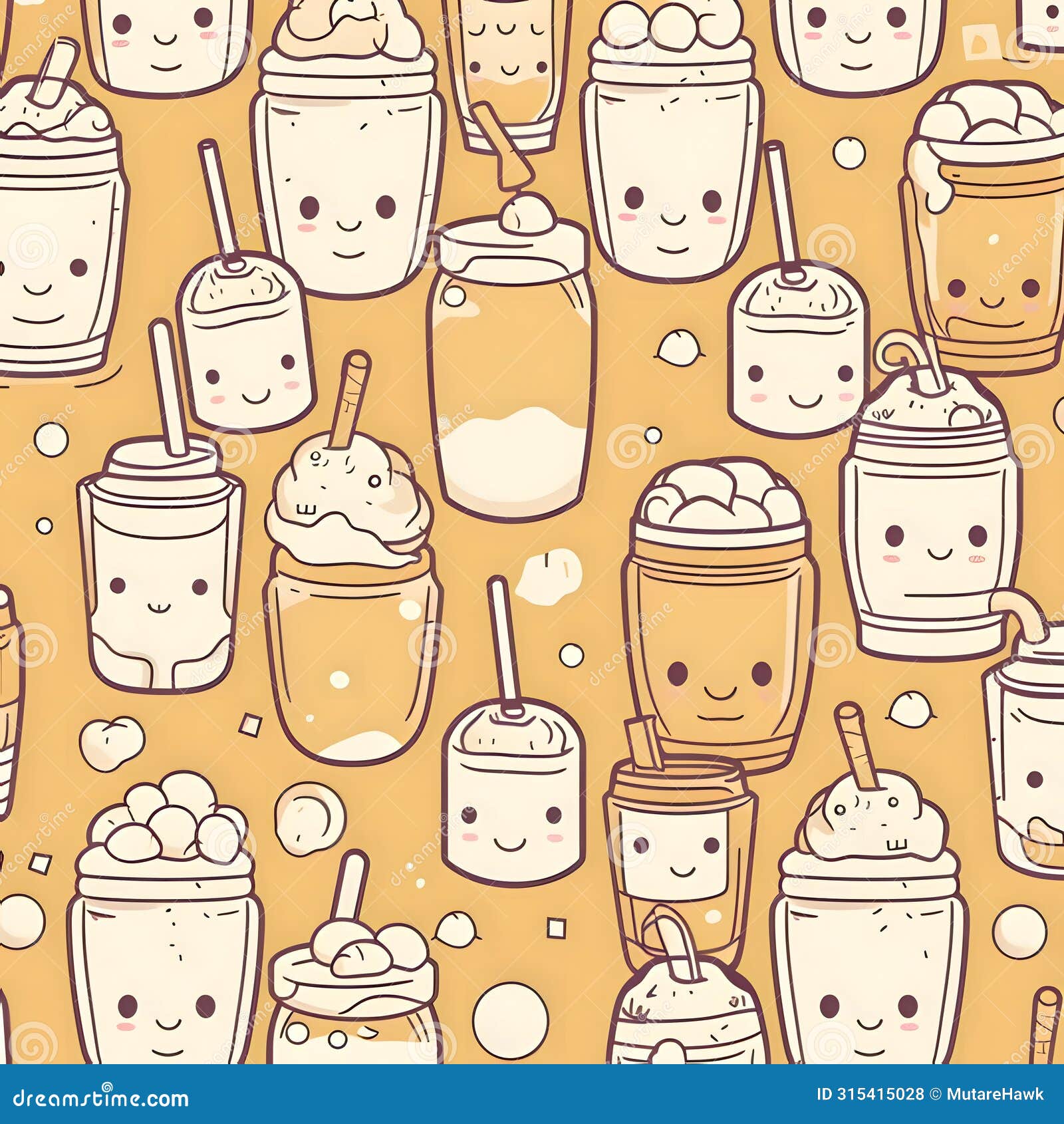 Seamless Pattern with Cute Cartoon Milkshakes. Vector Illustration ...