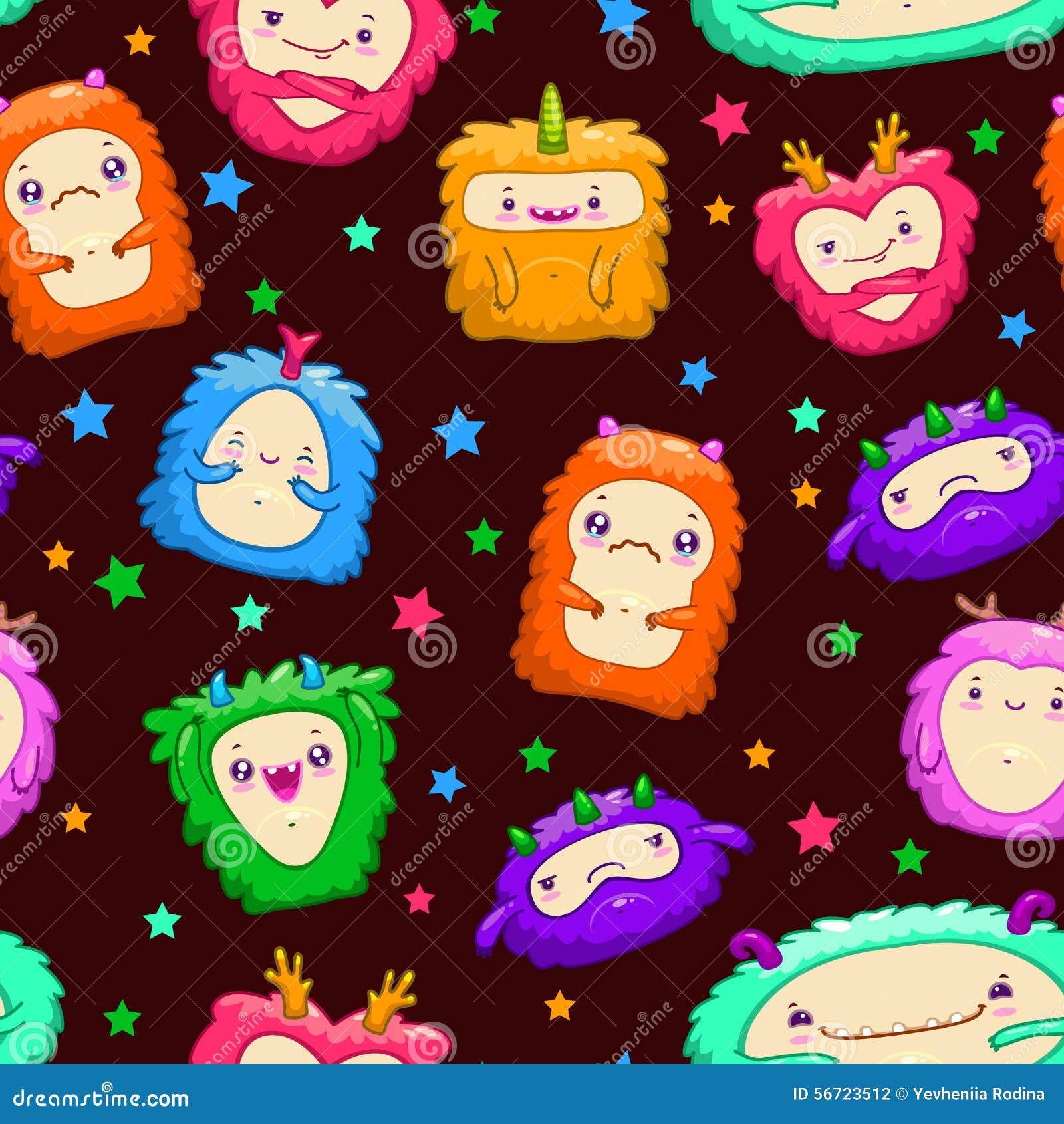 Seamless Pattern with Cute Cartoon Monsters Stock Illustration ...
