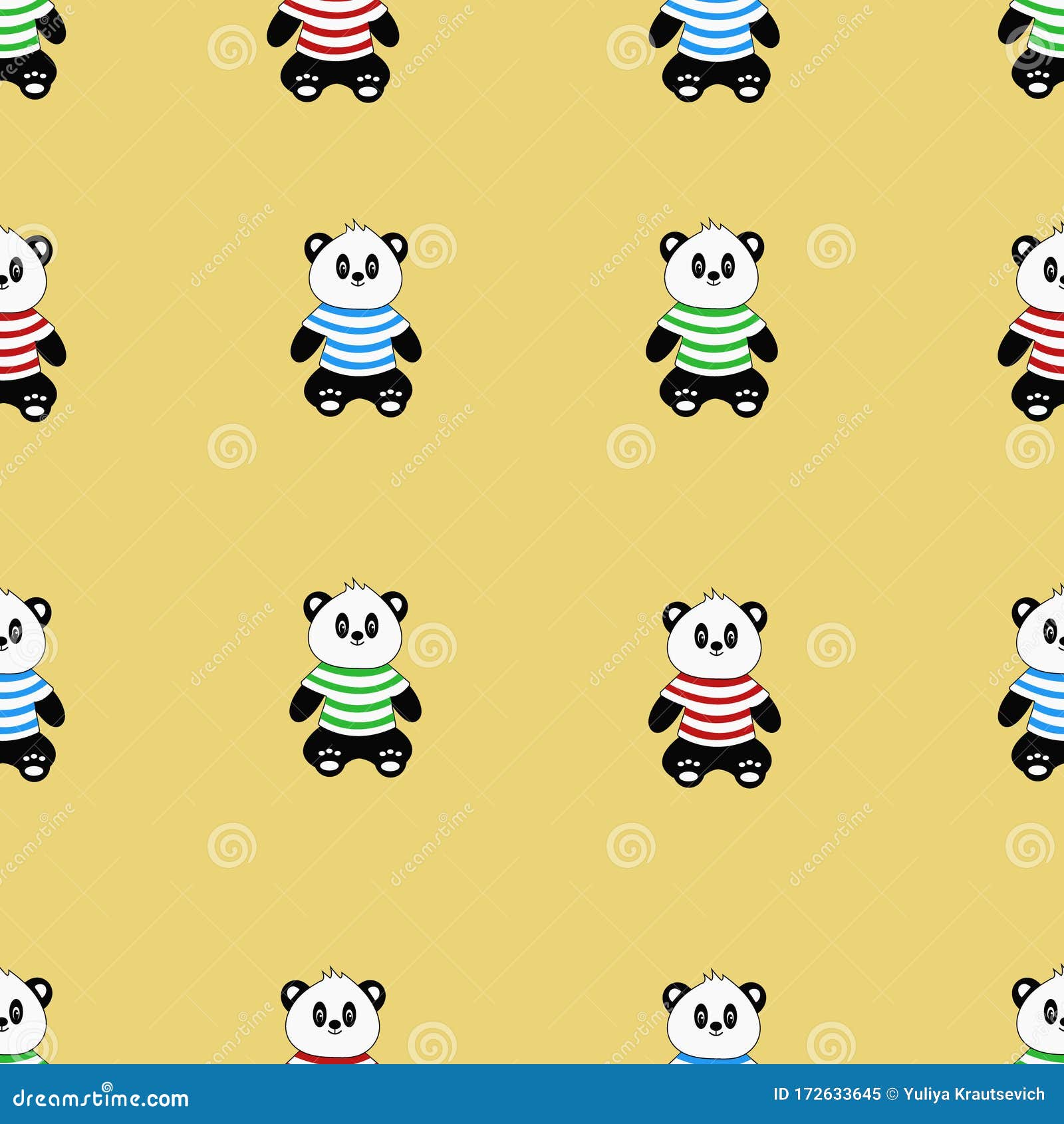 Seamless Pattern with Cute Cartoon Panda. Vector Illustration Stock ...