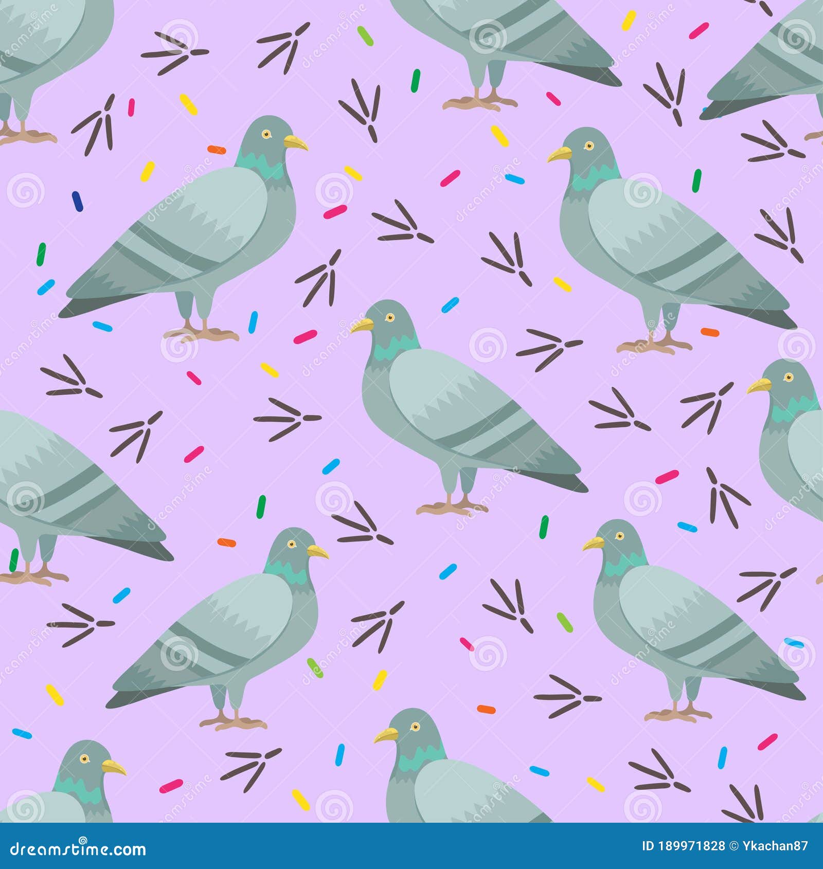 Seamless Pattern with Cute Cartoon Pigeons. Vector Illustration. Stock ...