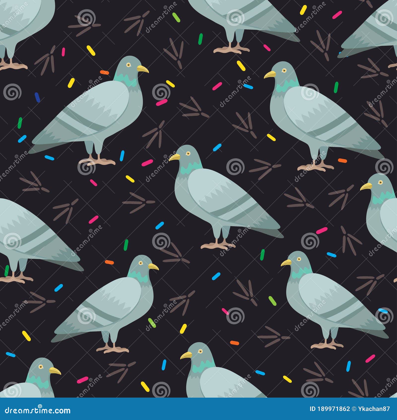 Seamless Pattern with Cute Cartoon Pigeons. Vector Illustration. Stock ...