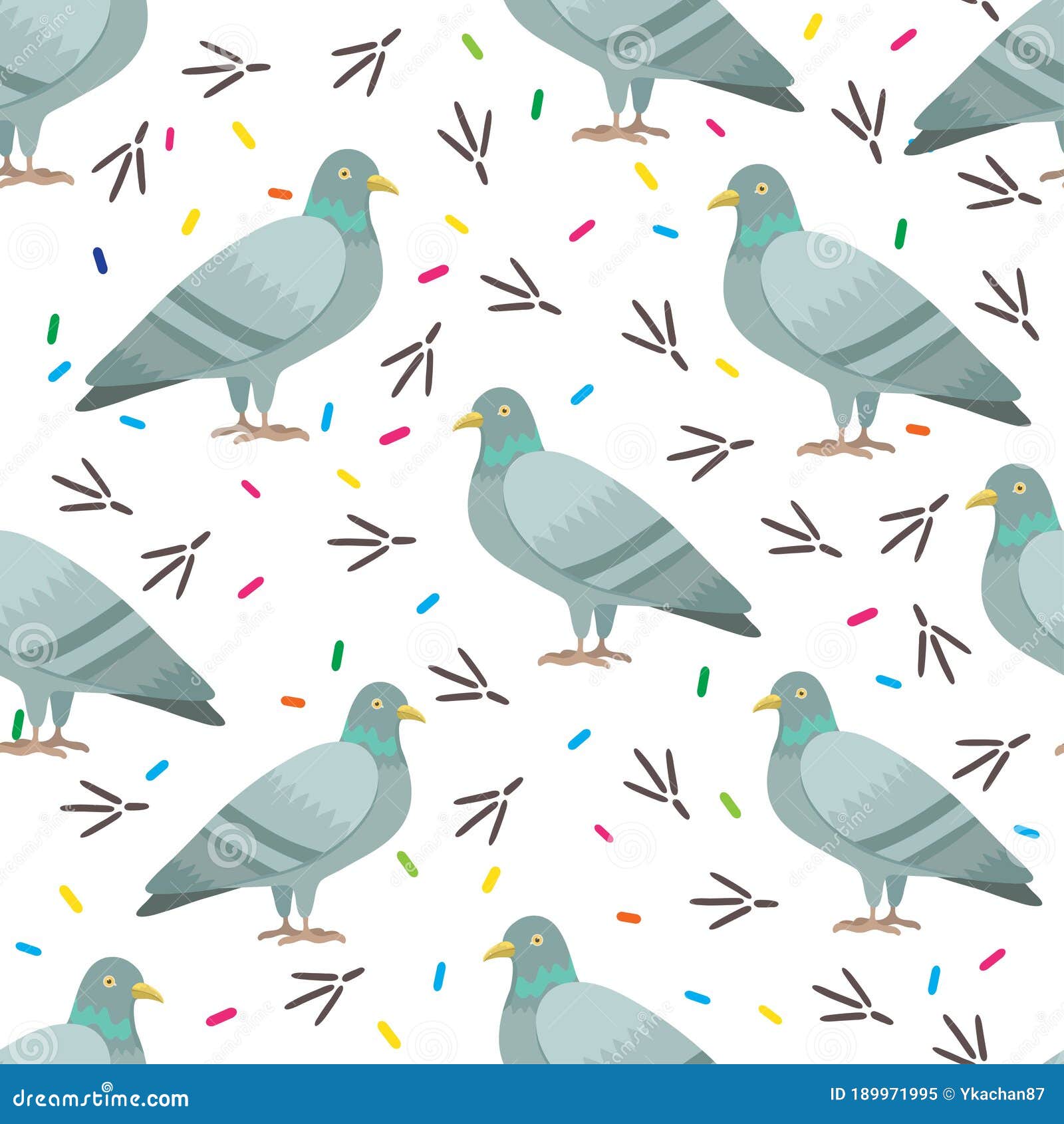 Seamless Pattern with Cute Cartoon Pigeons. Vector Illustration. Stock ...