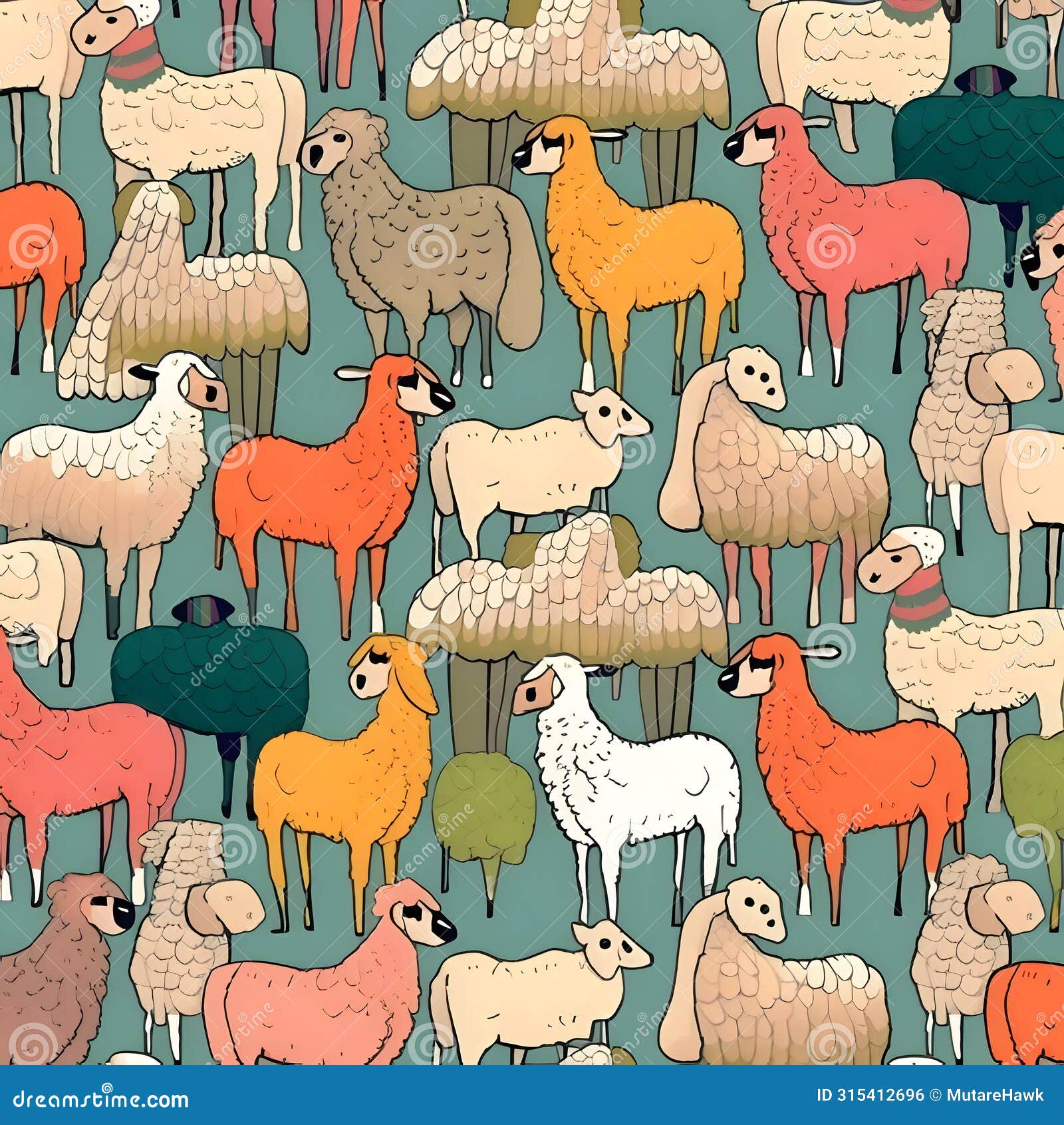 Seamless Pattern with Cute Cartoon Sheep. Vector Illustration Stock ...